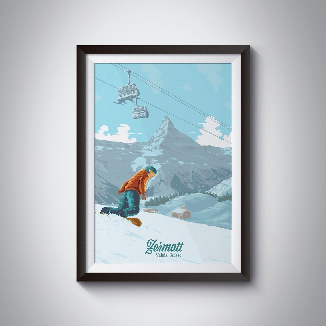 Zermatt Snowboarding Poster, Matterhorn Mountain Art, Switzerland ...