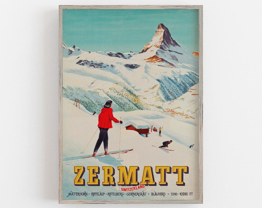Zermatt Switzerland Print, Matterhorn Print, Vintage Ski Poster, Travel ...