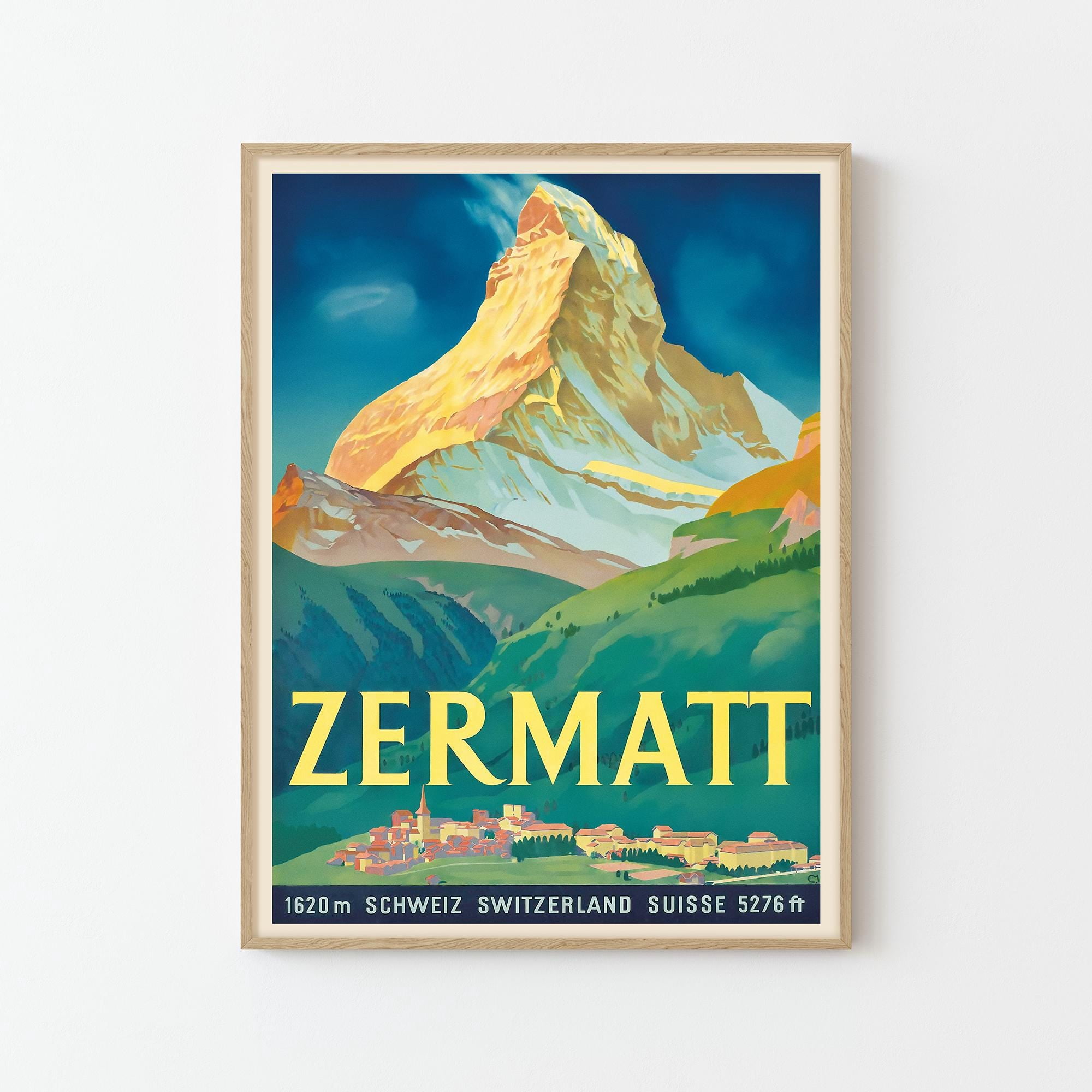Zermatt Vintage Travel Poster Print | Matterhorn Switzerland Alps ...