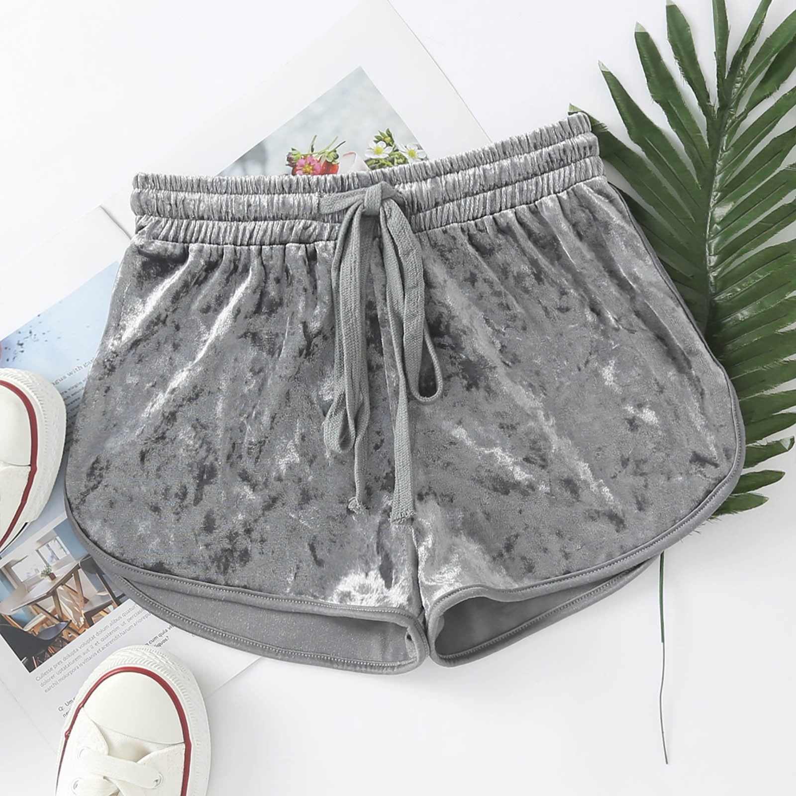 Zermoge Pants for Women Plus Size Women Solid Mid Waist Velvet Shorts ...