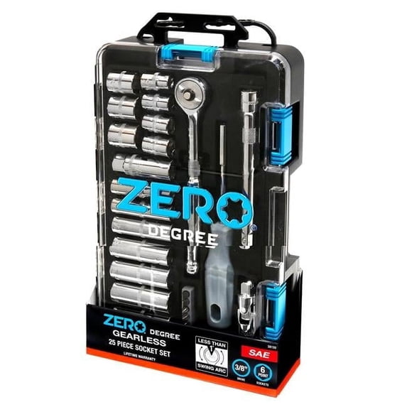 Zero Degree 38130 25pc 3/8' DR SAE Socket Set with Gearless Ratchet ...