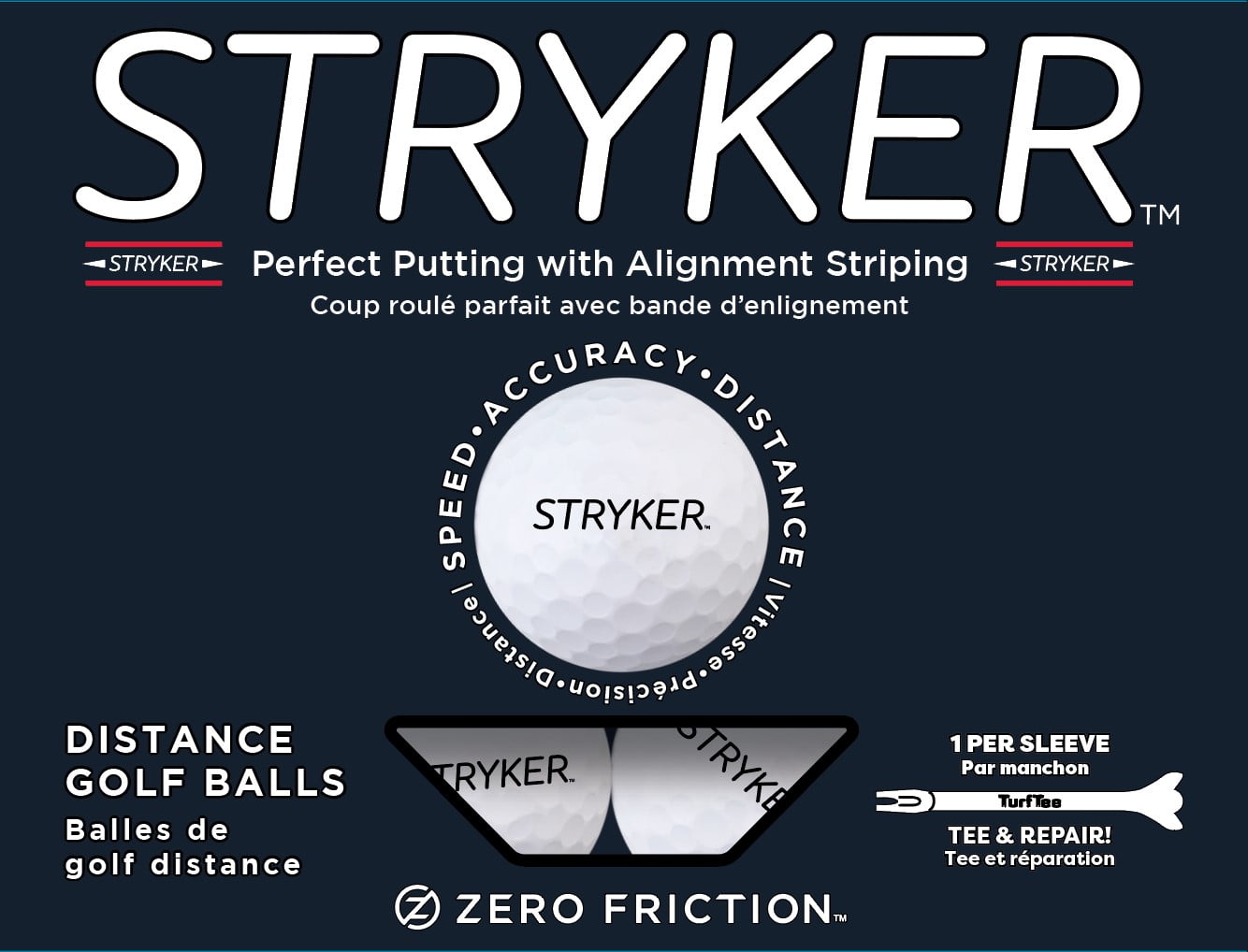 Zero Friction Stryker White Golf Ball with Putting Alignment Striping ...