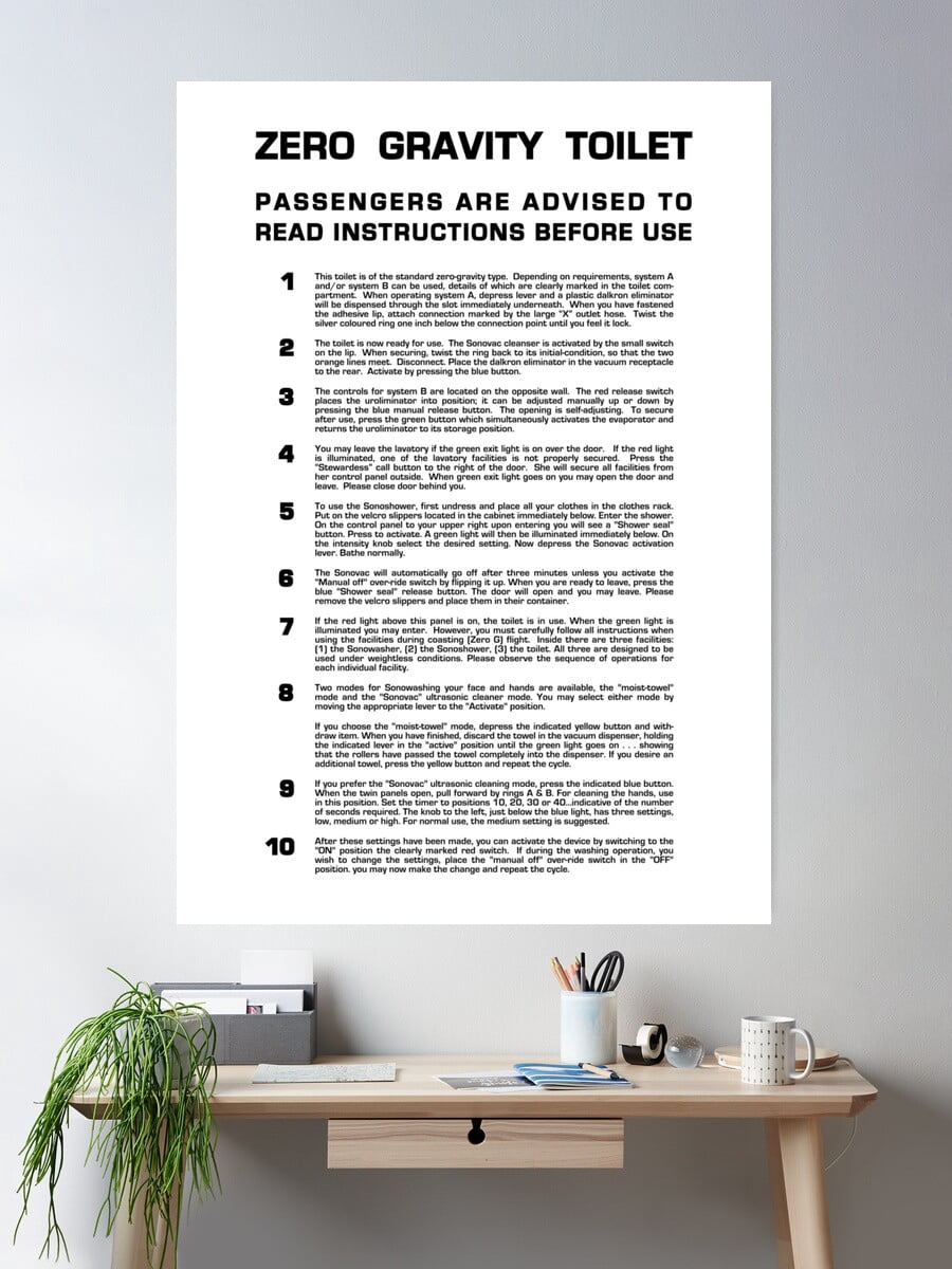 Zero Gravity Bathroom - Full (Black Text) Poster Wall Art, Modern Wall ...