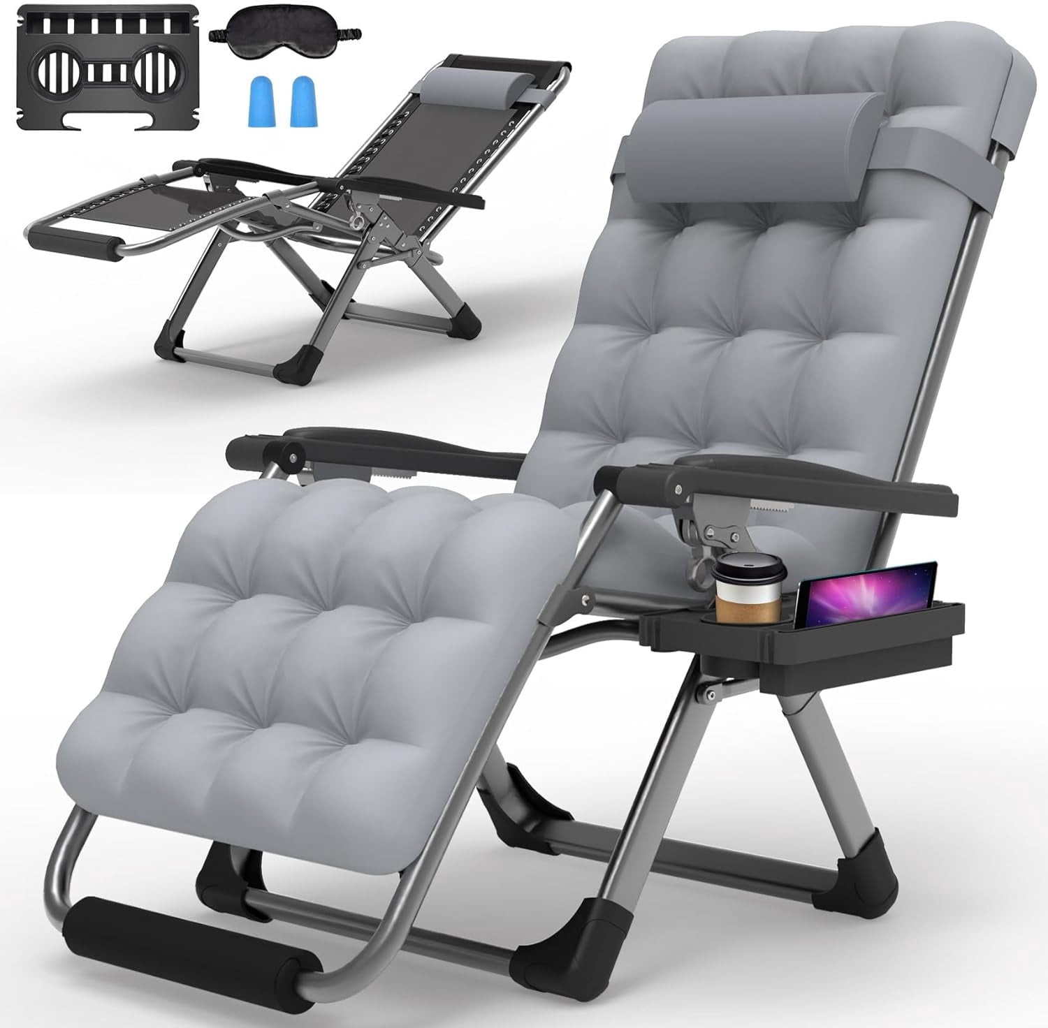 Zero Gravity Chair, 26In Lounge Chair w/Removable Cushion & Headrest ...