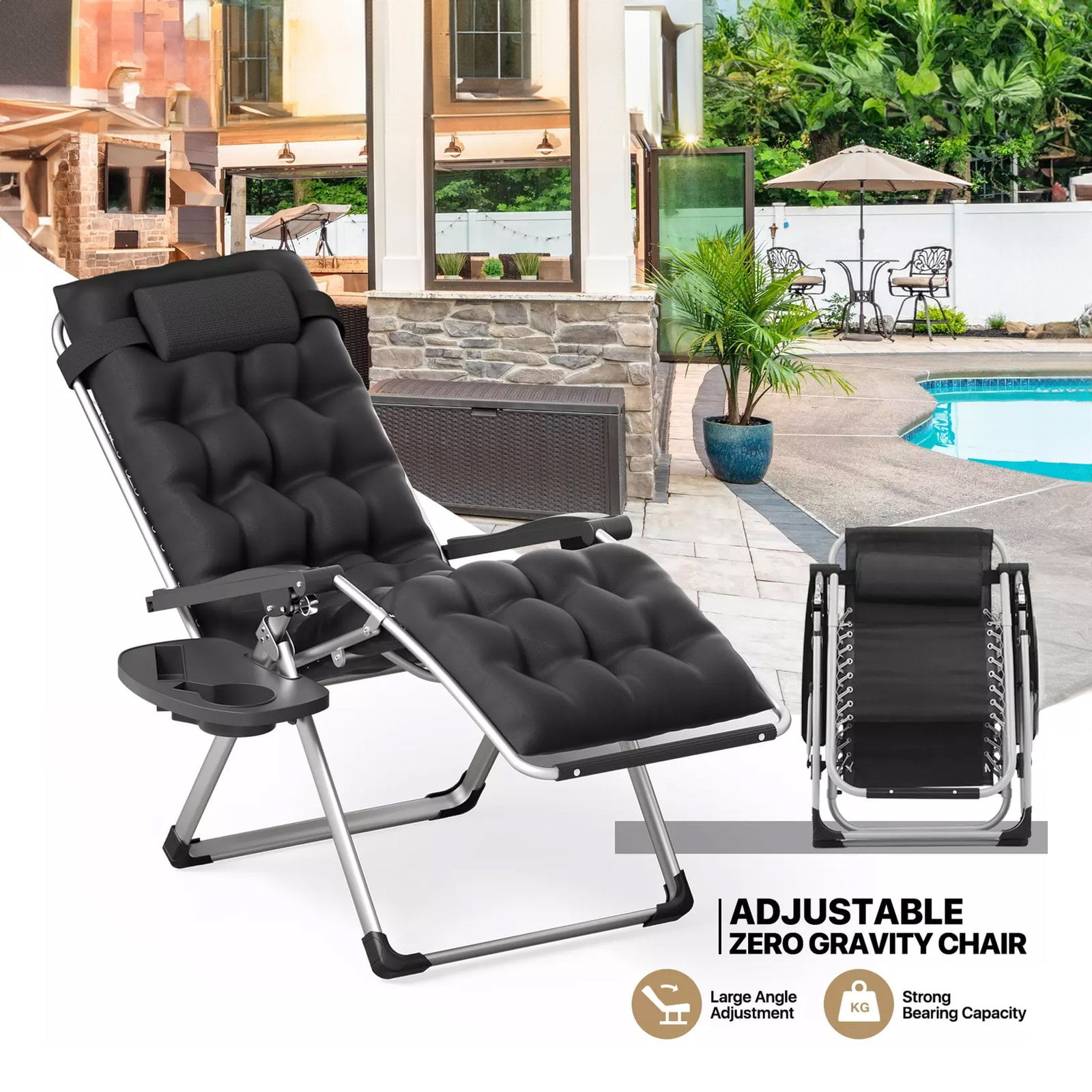 Zero Gravity Chair Foldable Outdoor Recliner Lounge Chaise w/Detachable ...