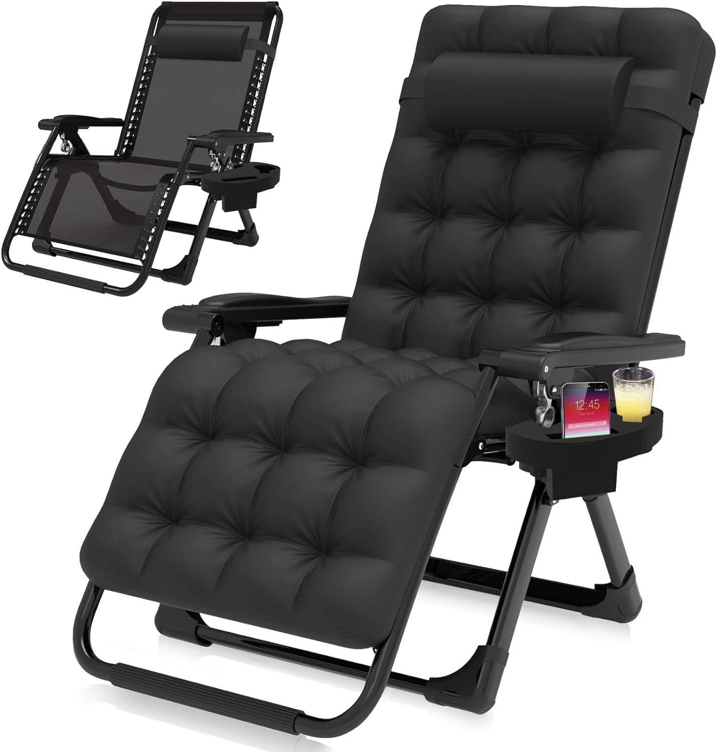 Zero Gravity Chair, Reclining Camping Lounge Chair w/Removable Cushion ...