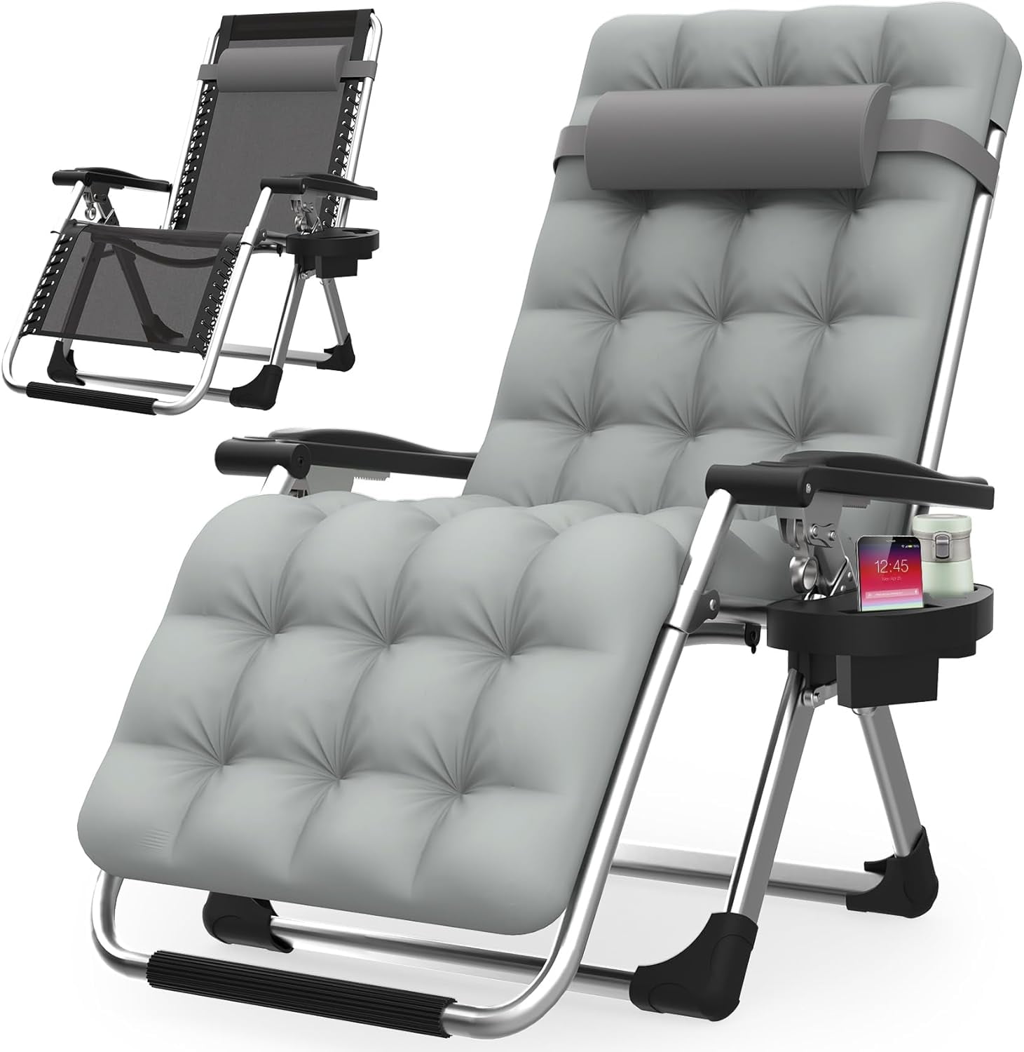 Zero Gravity Chair, Reclining Camping Lounge Chair w/Removable Cushion ...