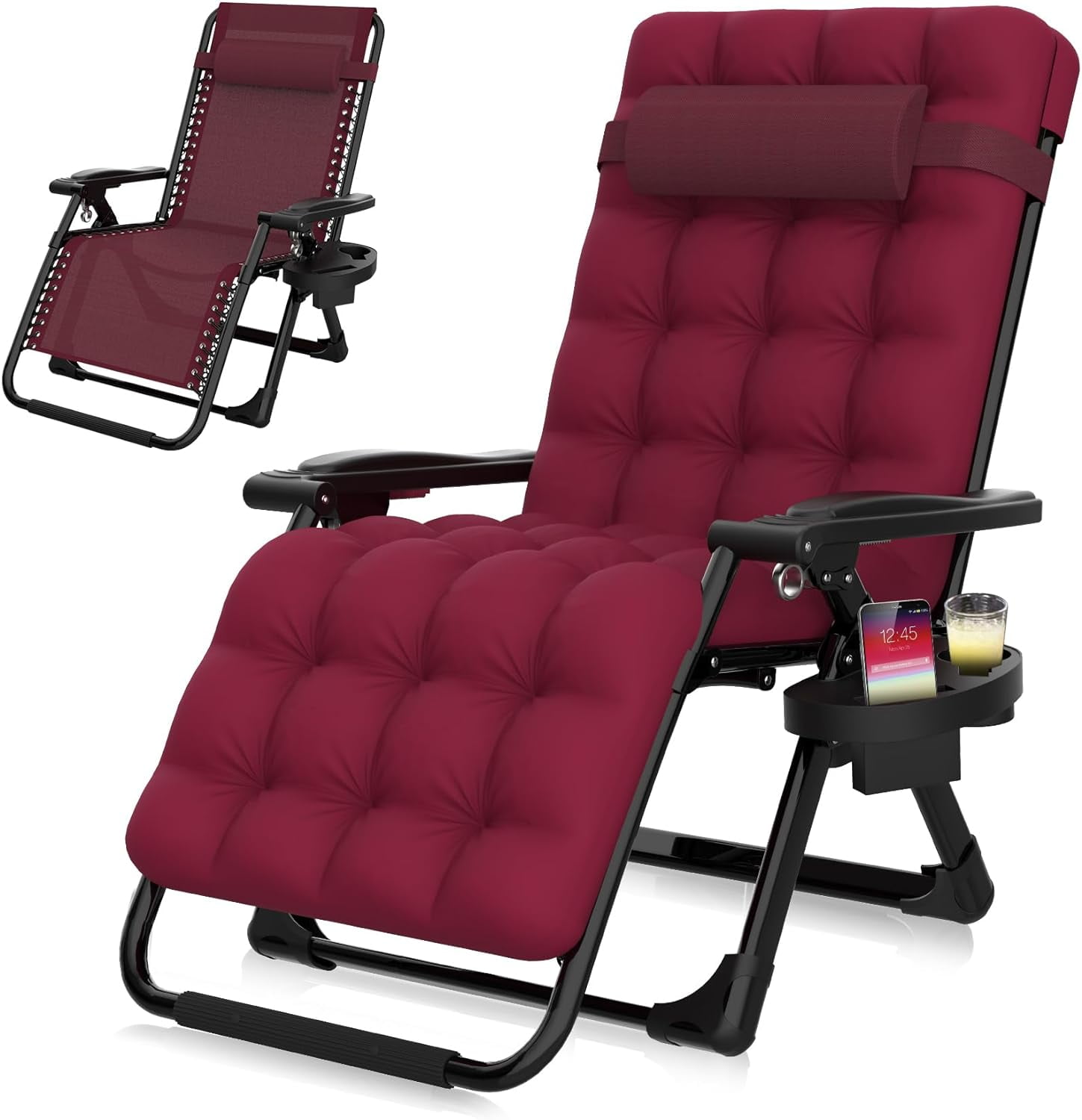 Zero Gravity Chair, Reclining Camping Lounge Chair w/Removable Cushion ...