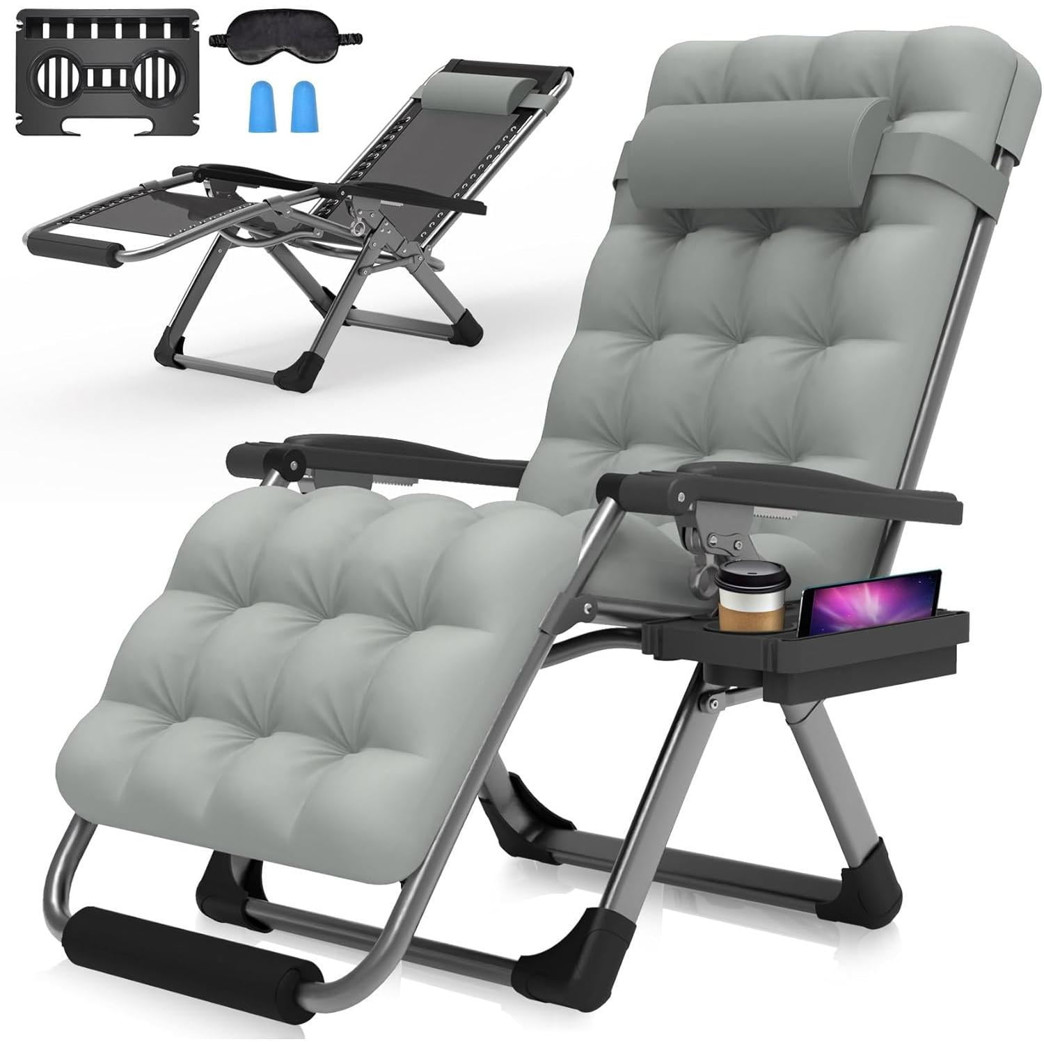 Zero Gravity Chair, Reclining Camping Lounge Chair w/Removable Cushion ...