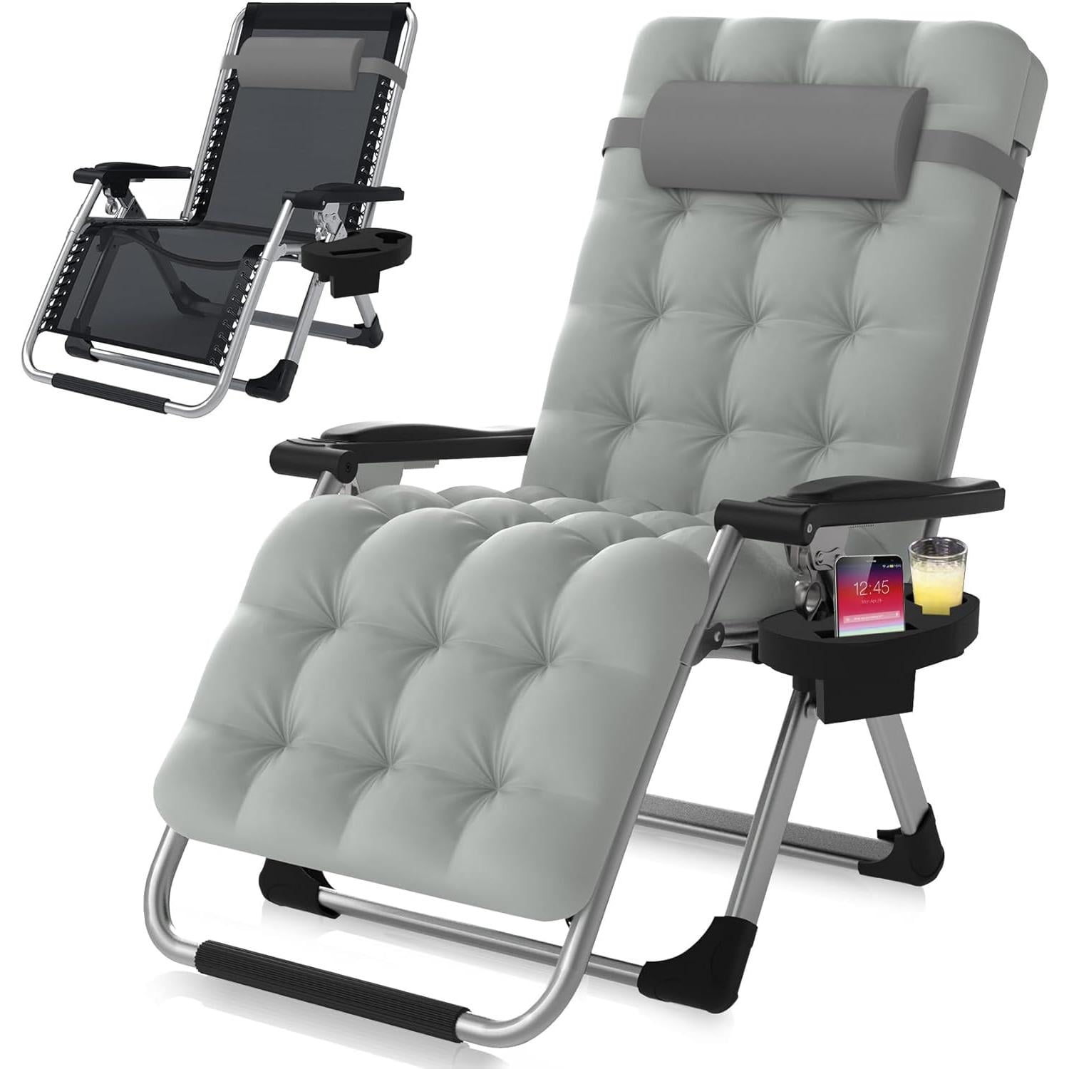 Zero Gravity Chair, Reclining Camping Lounge Chair w/Removable Cushion ...