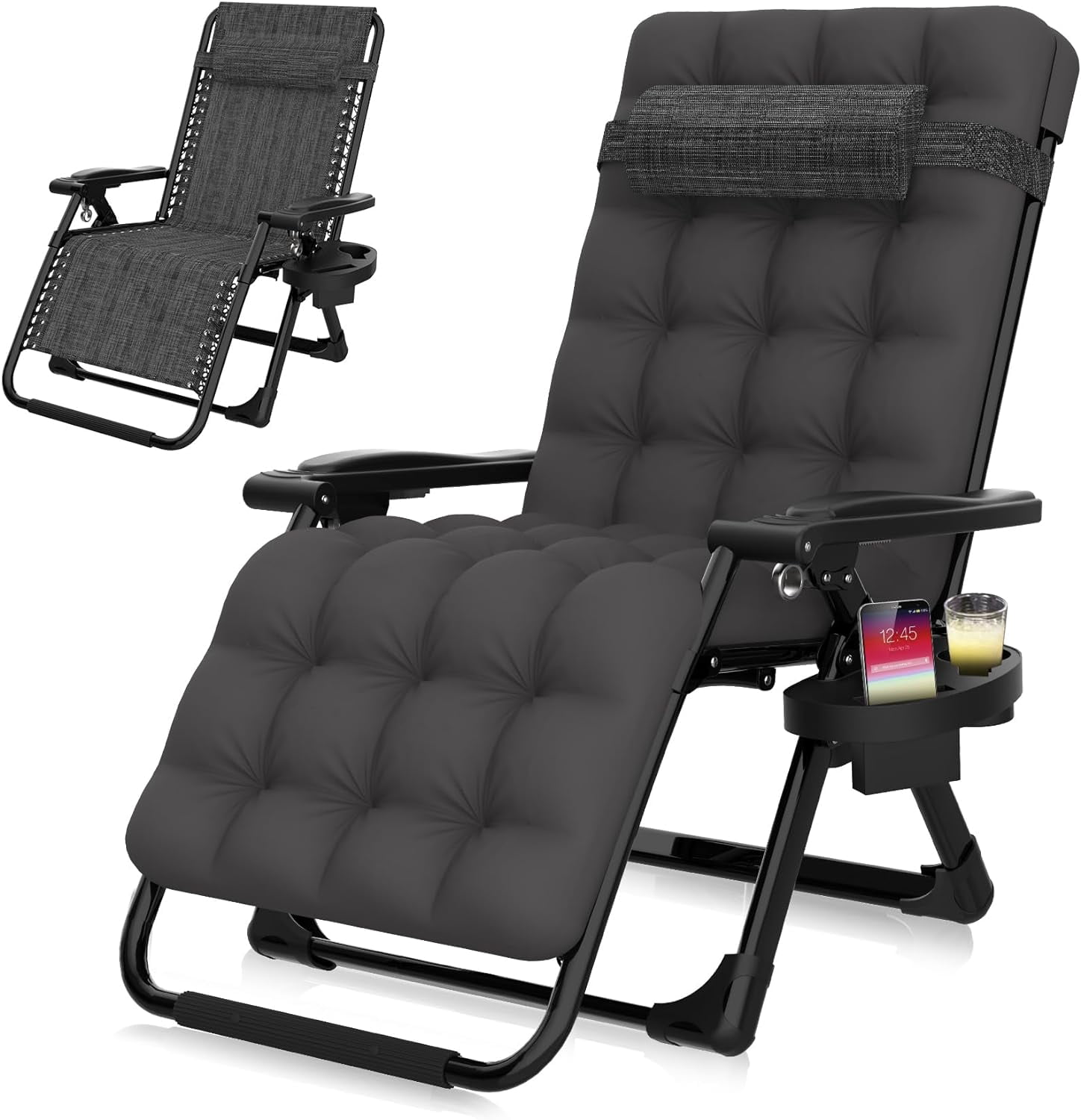 Zero Gravity Chair, Reclining Camping Lounge Chair w/Removable Cushion ...