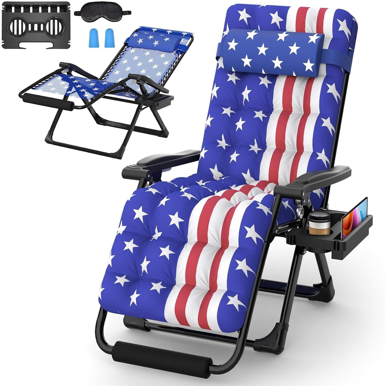 Zero Gravity Chair, Reclining Camping Lounge Chair w/Removable Cushion ...