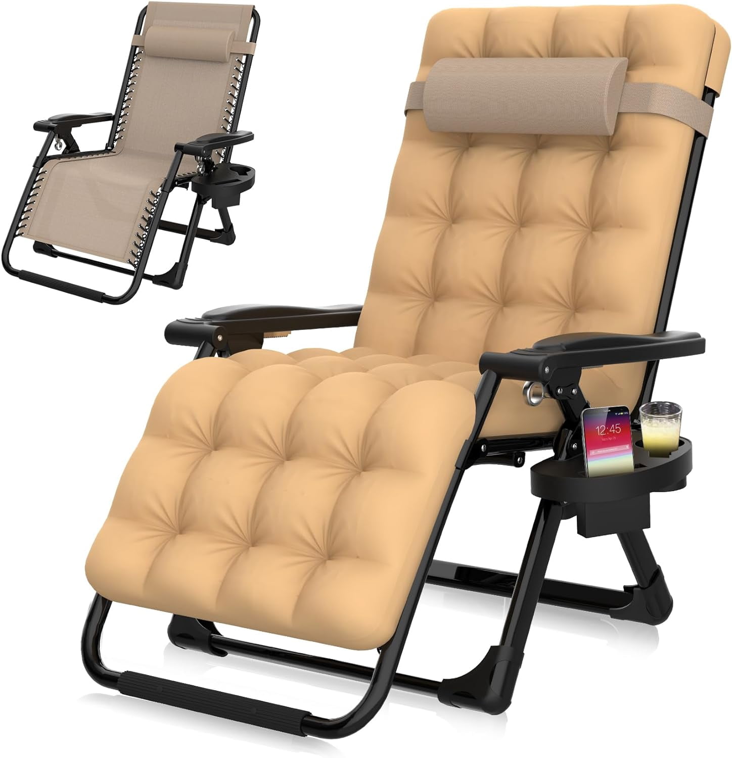 Zero Gravity Chair, Reclining Camping Lounge Chair w/Removable Cushion ...