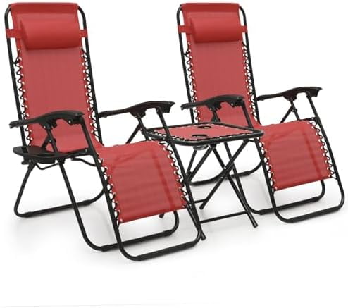 Zero Gravity Chair Set with Side Table, Outdoor Folding Chaise Lounge ...