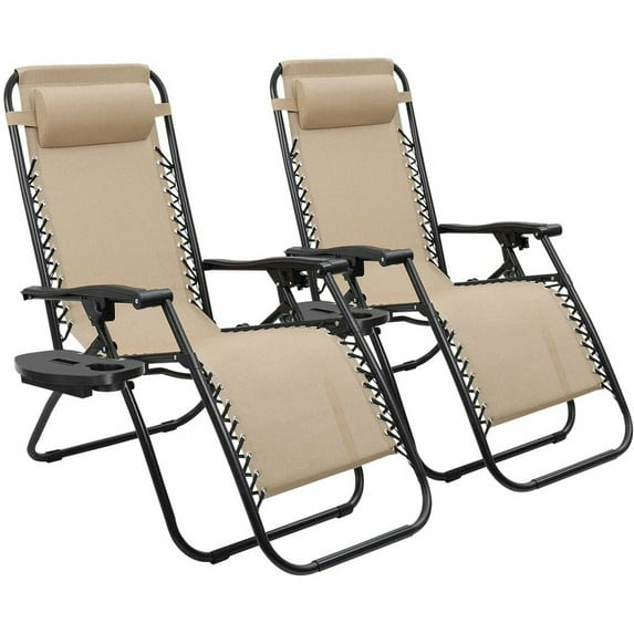 Zero Gravity Chairs 2 Pack, Folding Patio Lounge Recliners with Cup ...