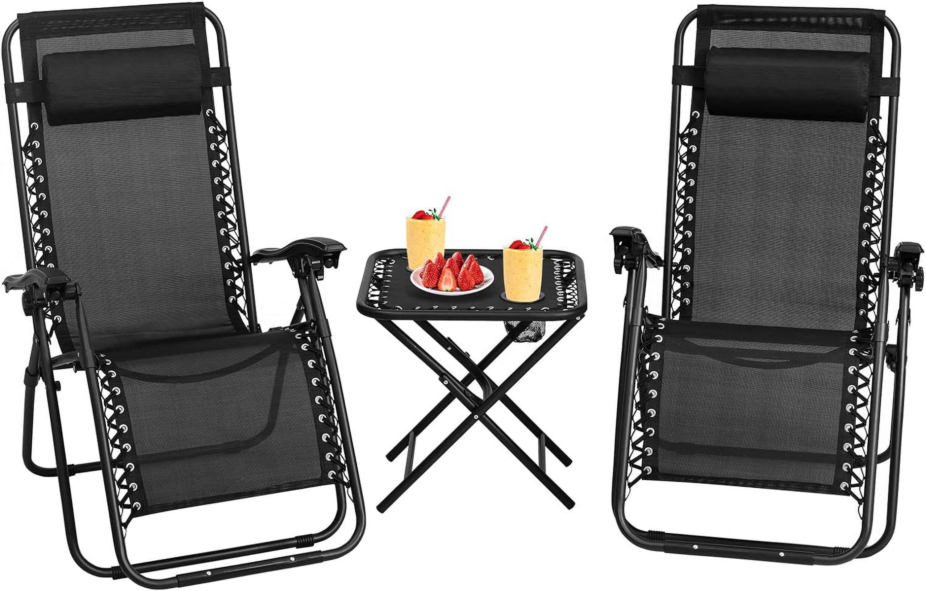 Zero Gravity Chairs Set of 2, 3 PCS Folding Lawn Chair Set With Side ...
