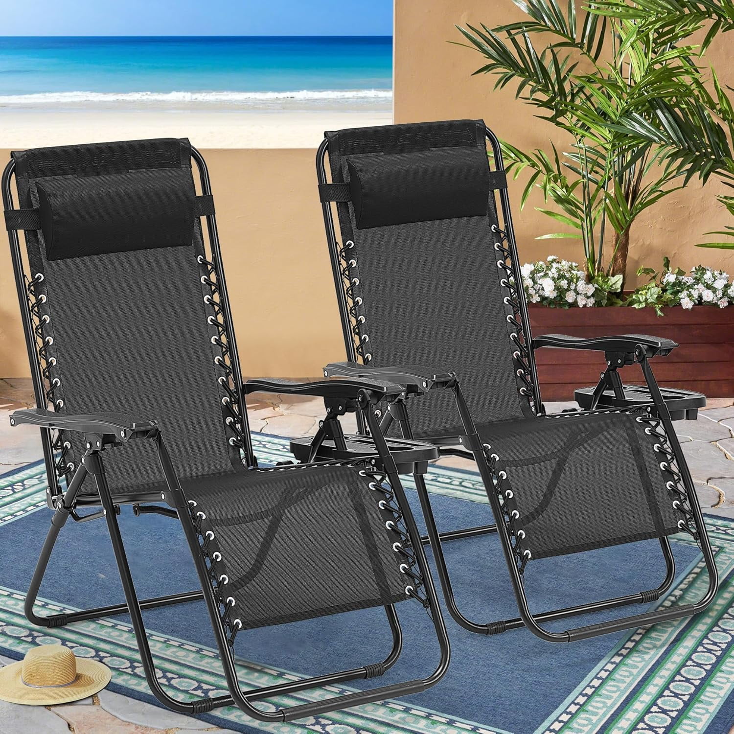 Zero Gravity Chairs Set of 2, 350lbs Capacity Folding Outdoor Patio ...