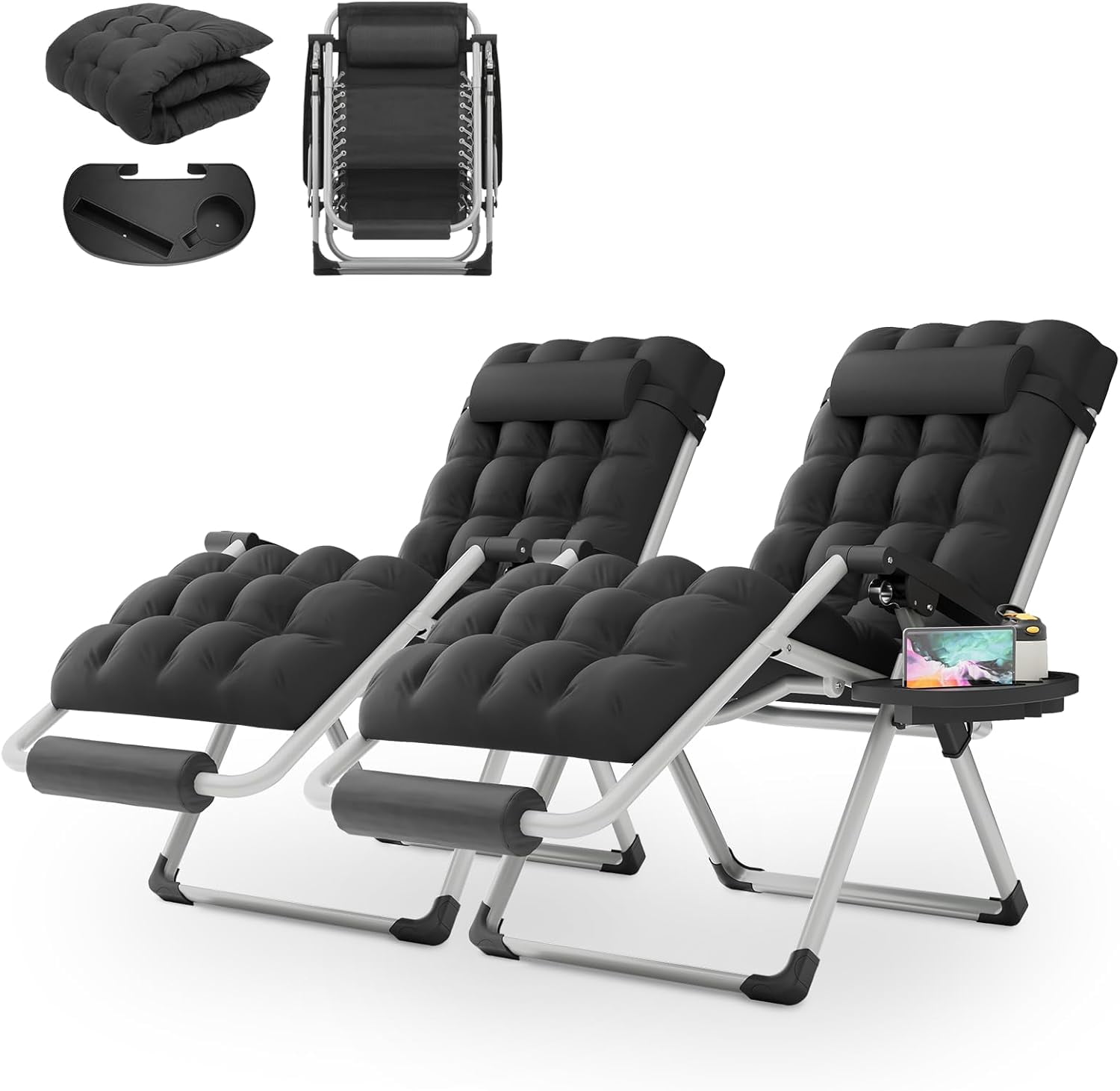 Zero Gravity Lounge Chairs Set of 2 with Cushion, Padded Patio Anti ...