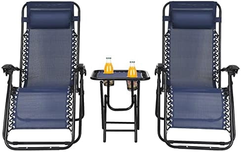 Zero Gravity Lounge Chairs Set with Coffee Table, Folding Reclining ...