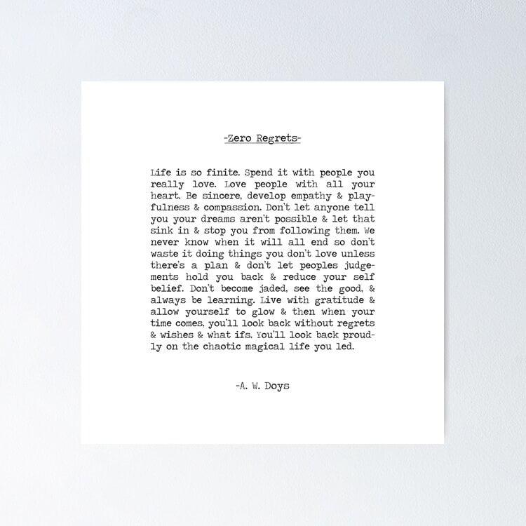 Zero Regrets By A. W. Doys Minimalist Typewriter Typographical Poem ...