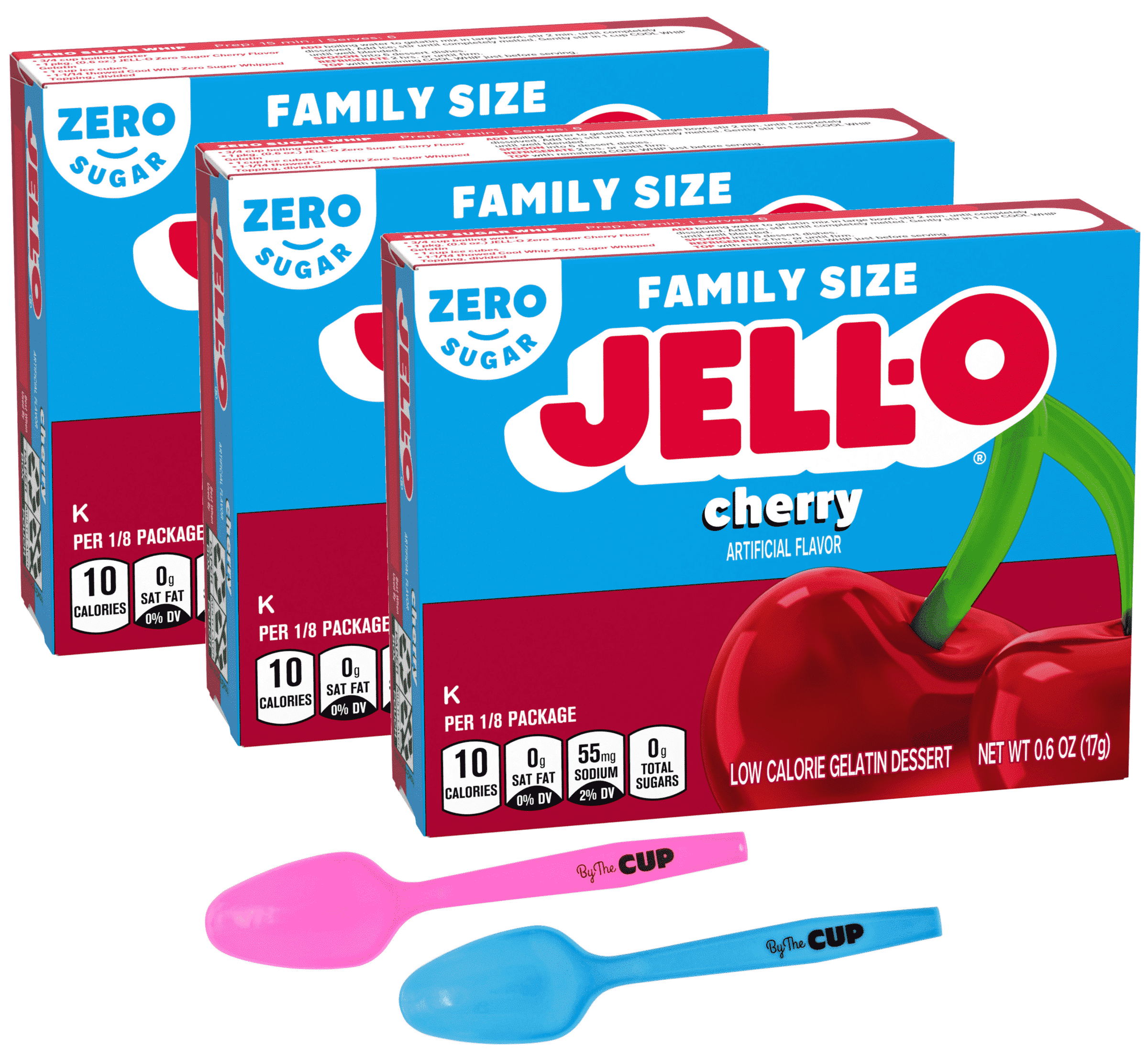 Jell-O Zero Sugar Cherry, Contains Gelatin, 0.6 oz (Pack of 3) with By ...