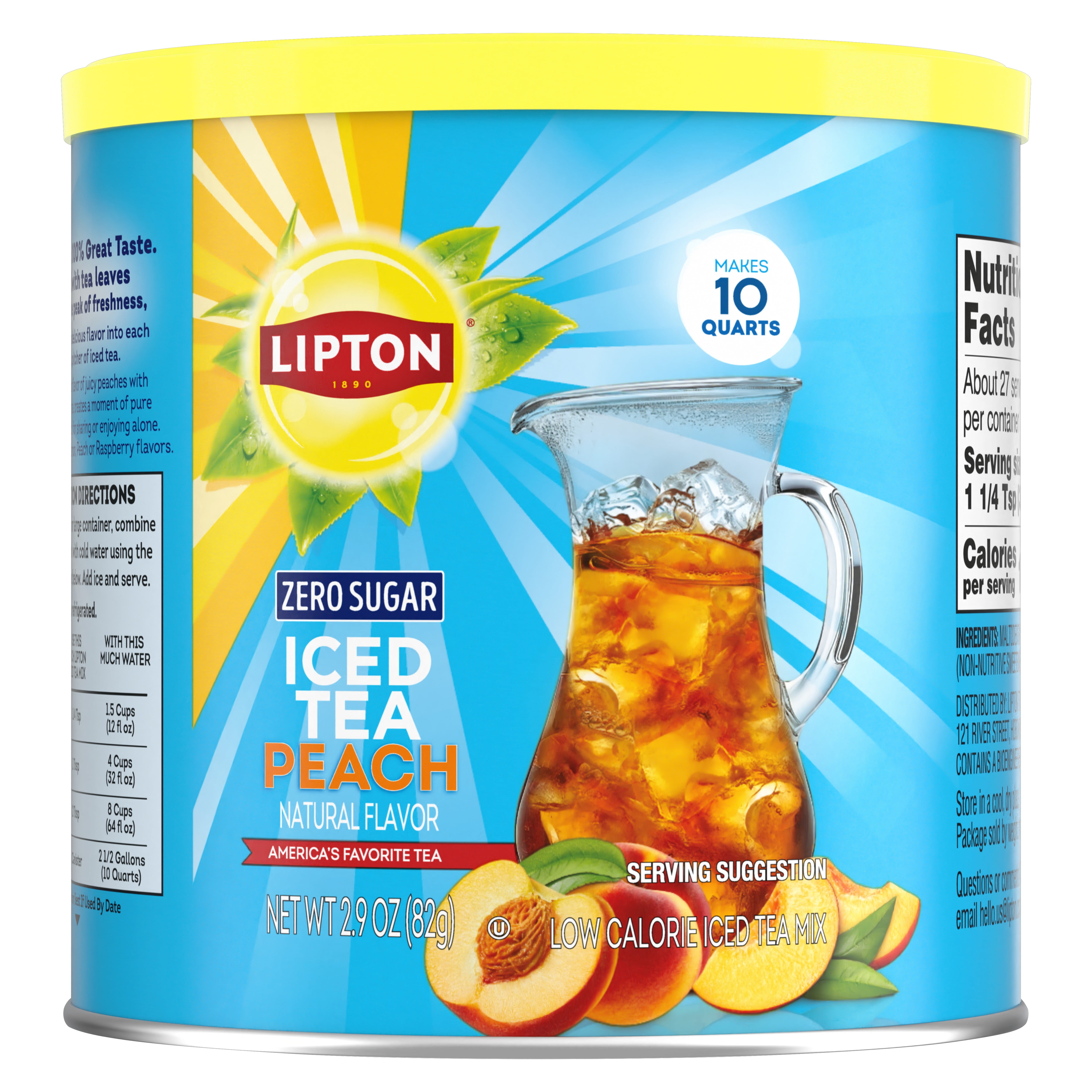 Lipton Zero Sugar Diet Sugar Free Peach Iced Tea Mix, 10 Quarts - Walmart.com