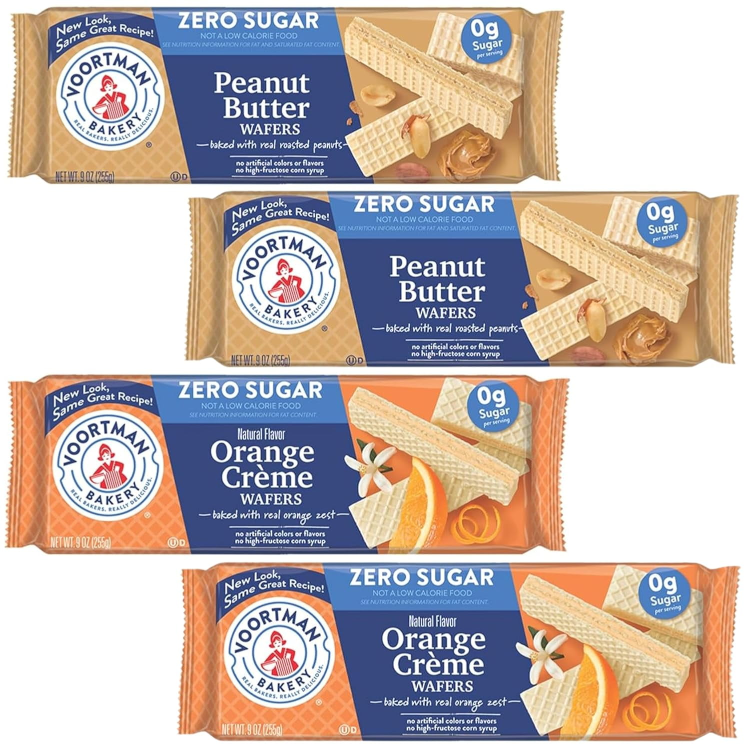 Zero Sugar Wafers - 2x Peanut Butter, 2x Orange Creme Flavored Wafers ...