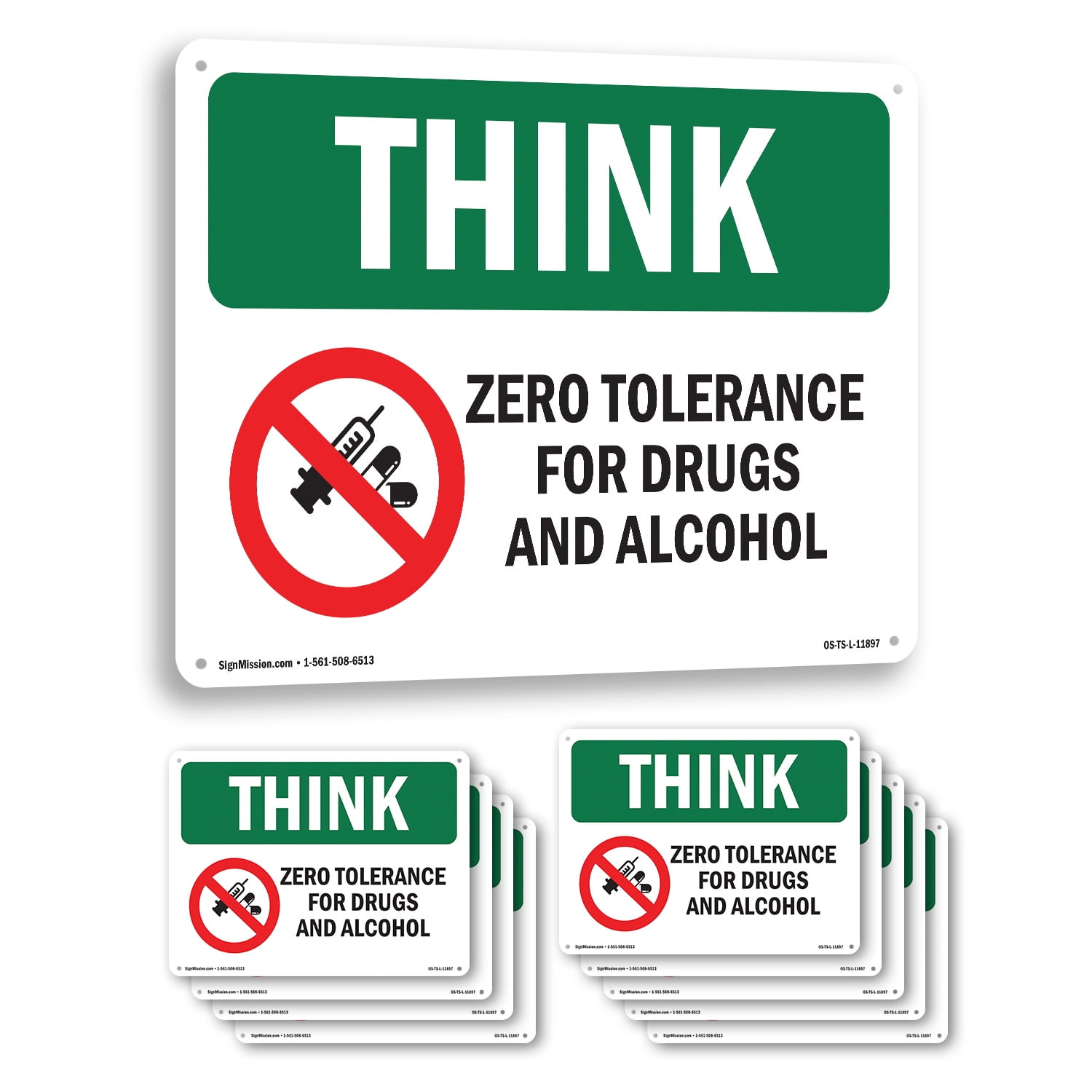 Zero Tolerance For Drugs With Symbol OSHA Think Aluminum Sign 24 Inch x ...