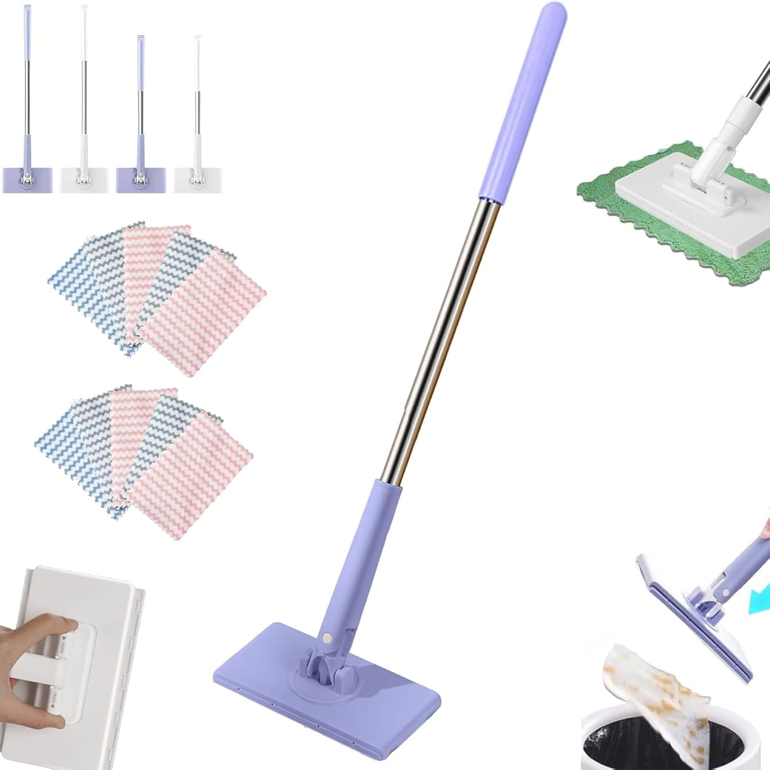 Zero Touch Mini Mop, Automatic Cloth Changing Swab, No Wash Lazy Mop ...