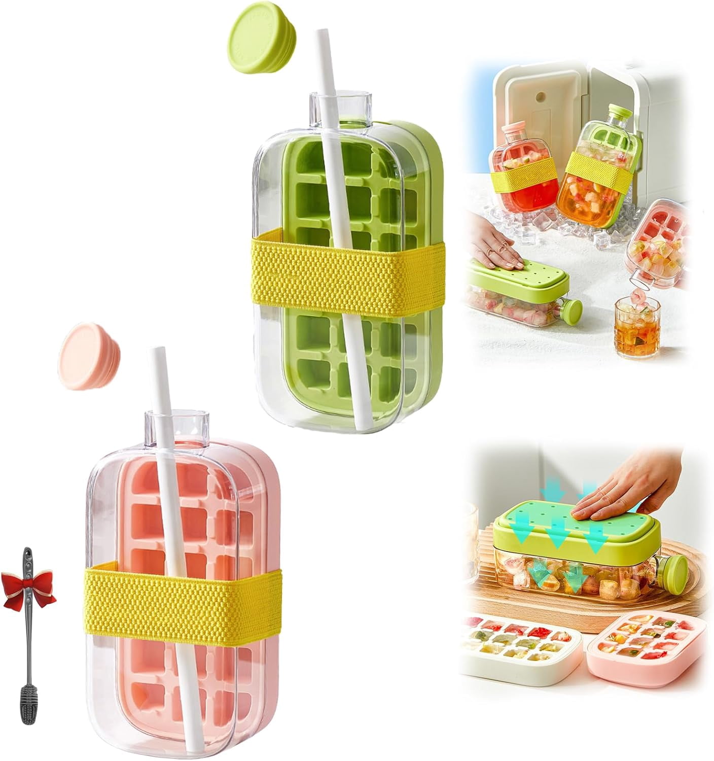 Zero Touch Press Ice Cube Mold, 2 in 1 Touch-free Ice Cube Tray Water ...