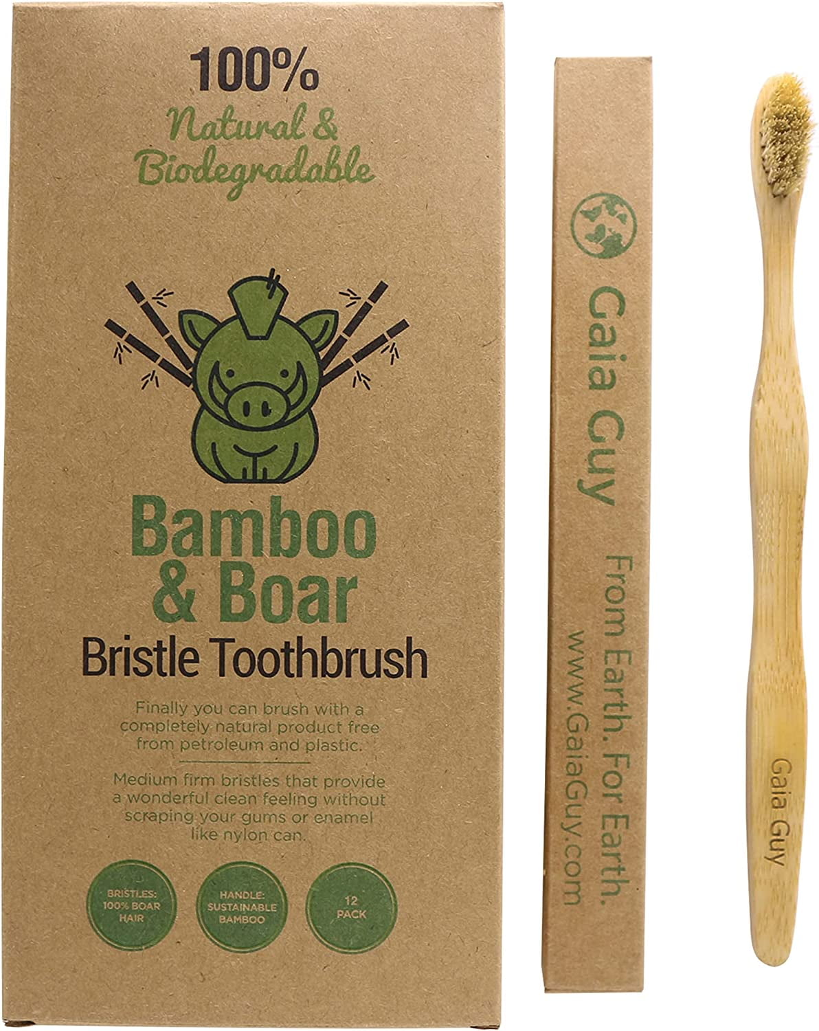 Zero Waste Bamboo Toothbrush with Natural Boar Bristles - Biodegradable ...