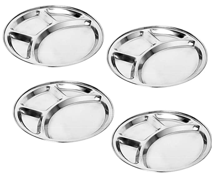 Zero to Infinity Store Stainless Steel Bhojan Thali Round Compartment 4 ...