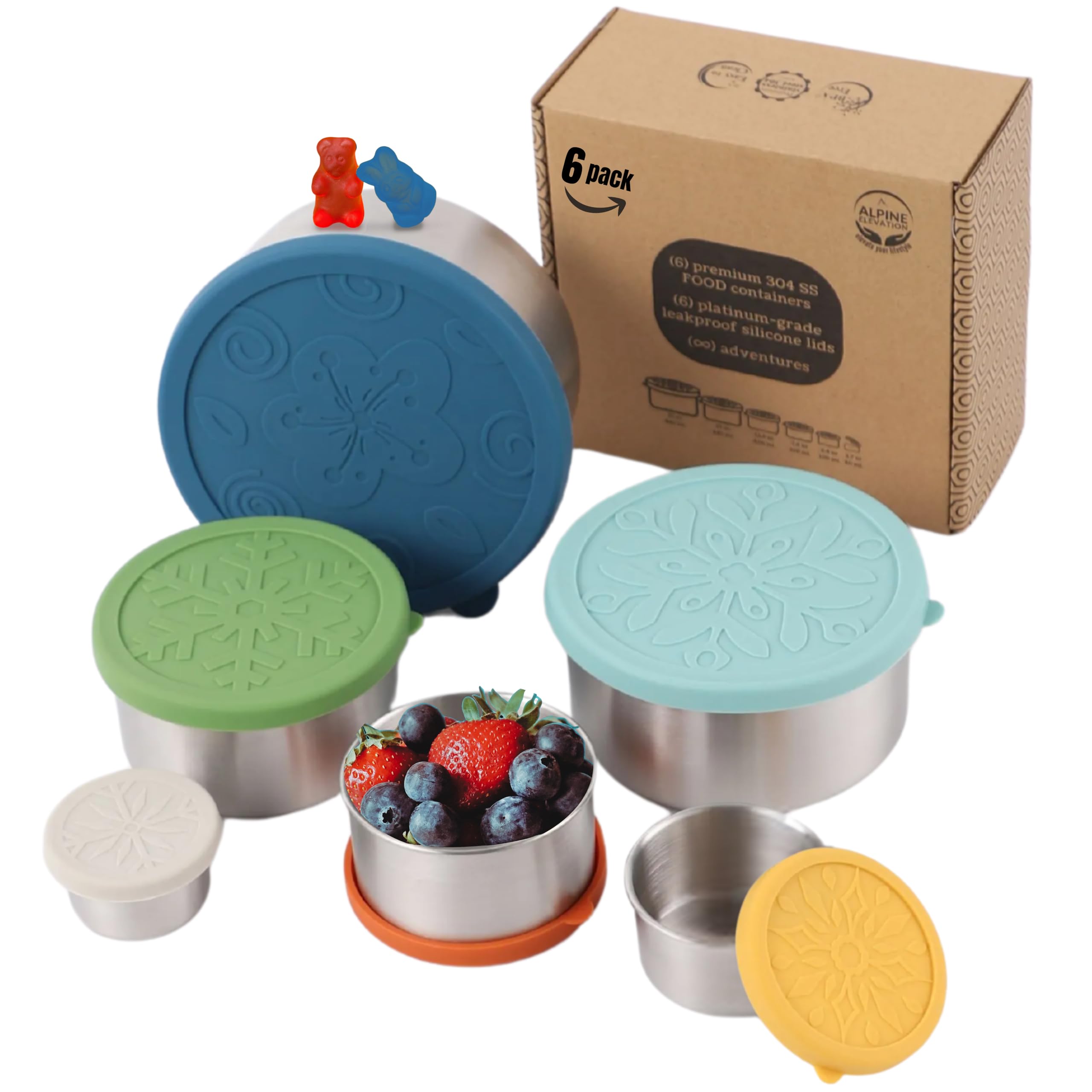 Zero waste stainless steel containers, 6 piece set with silicone lids ...