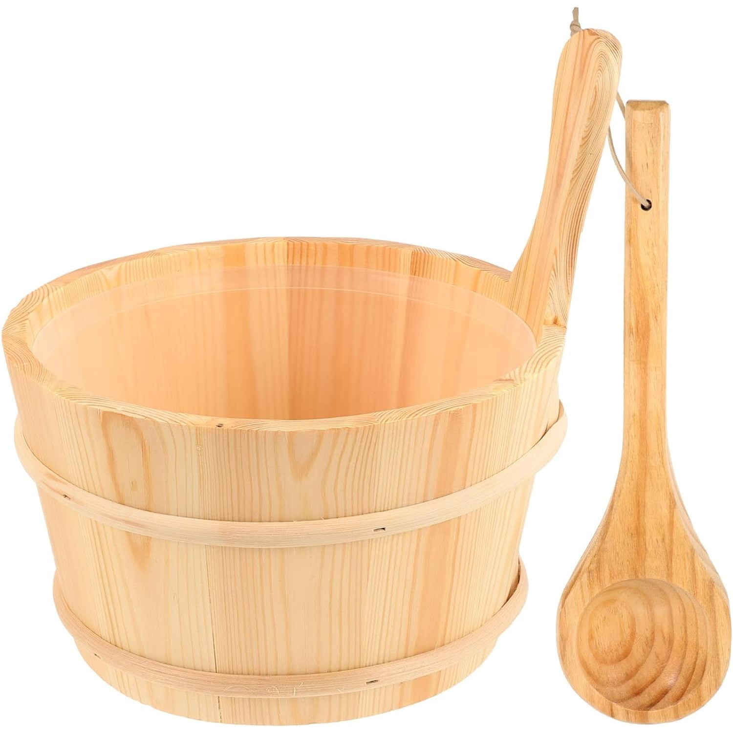 Zerodeko 1 Set Sauna Wooden Bucket and Ladle with Liner Handmade Wooden ...