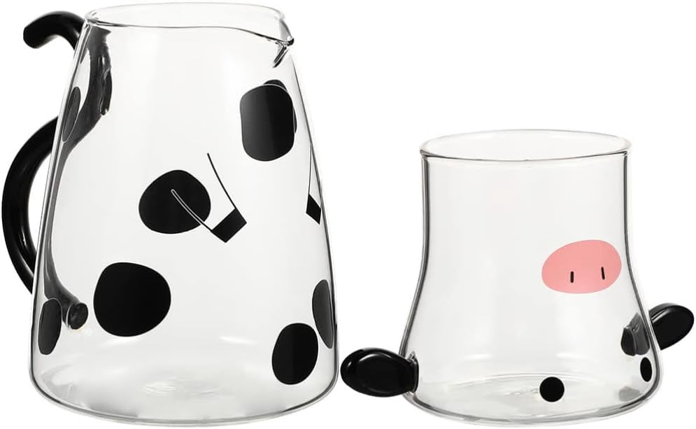 Zerodeko Water Glasses Glass Pitcher with Glass Mug Cute Cow Shaped ...