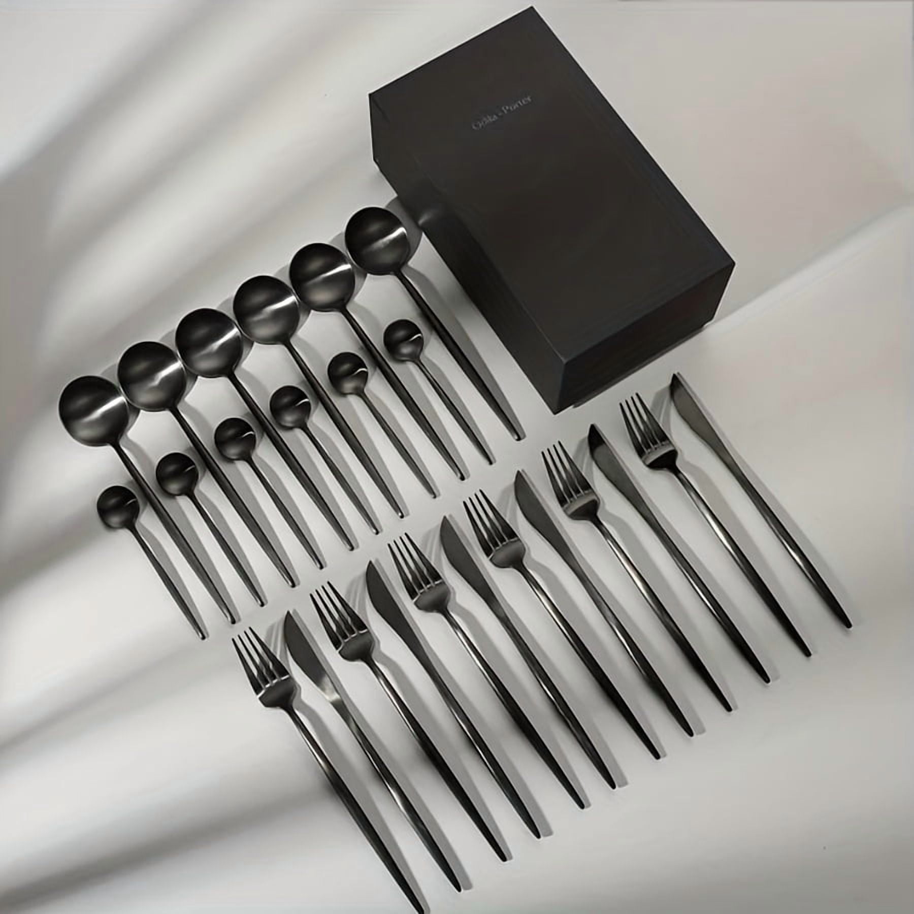Zerophilo 24-Piece Matte Black Flatware Set for 6, 18/10 Stainless ...