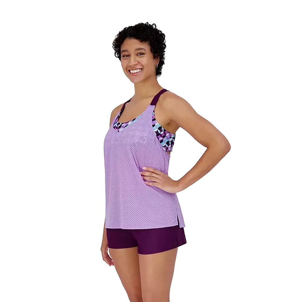 Zeroxposur Women's 2 Piece Wide Strap Tankini Set in Purple Size Large ...