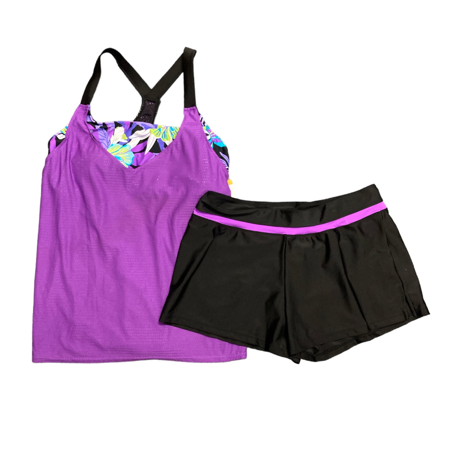Zeroxposur Women's UPF 50+ Wide Strap Tankini Swimsuit (Garnet, XXL ...