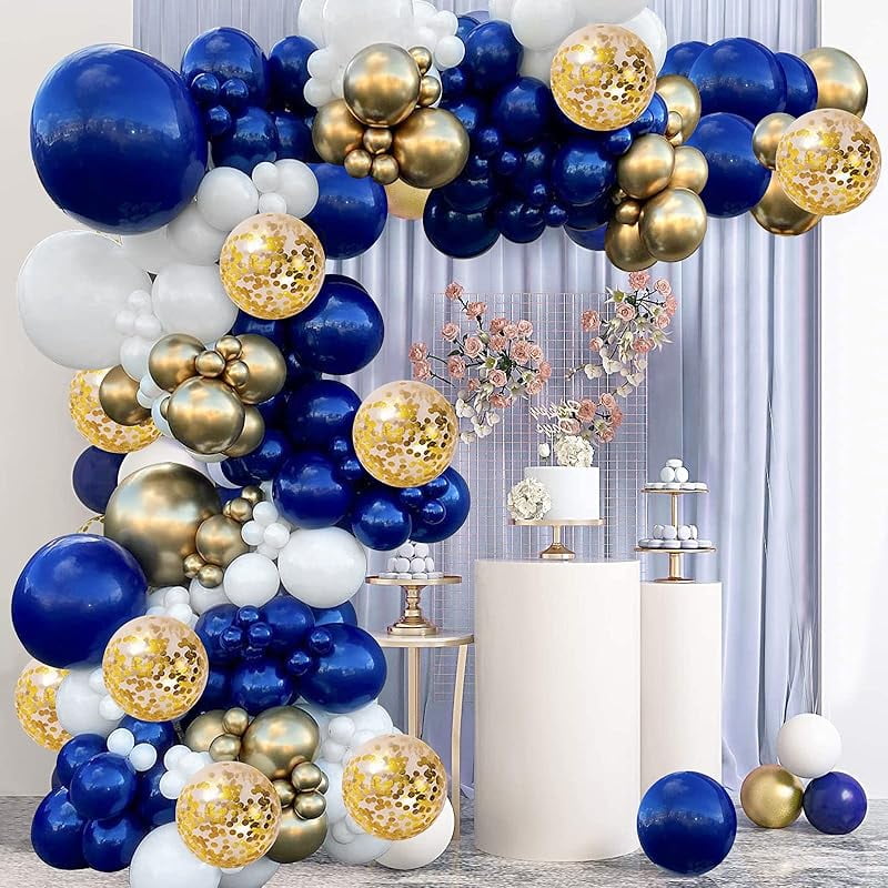 Zesliwy Navy Blue Gold Balloons Garland Kit, Navy Blue Gold White Confetti Balloons Arch Kit for ...