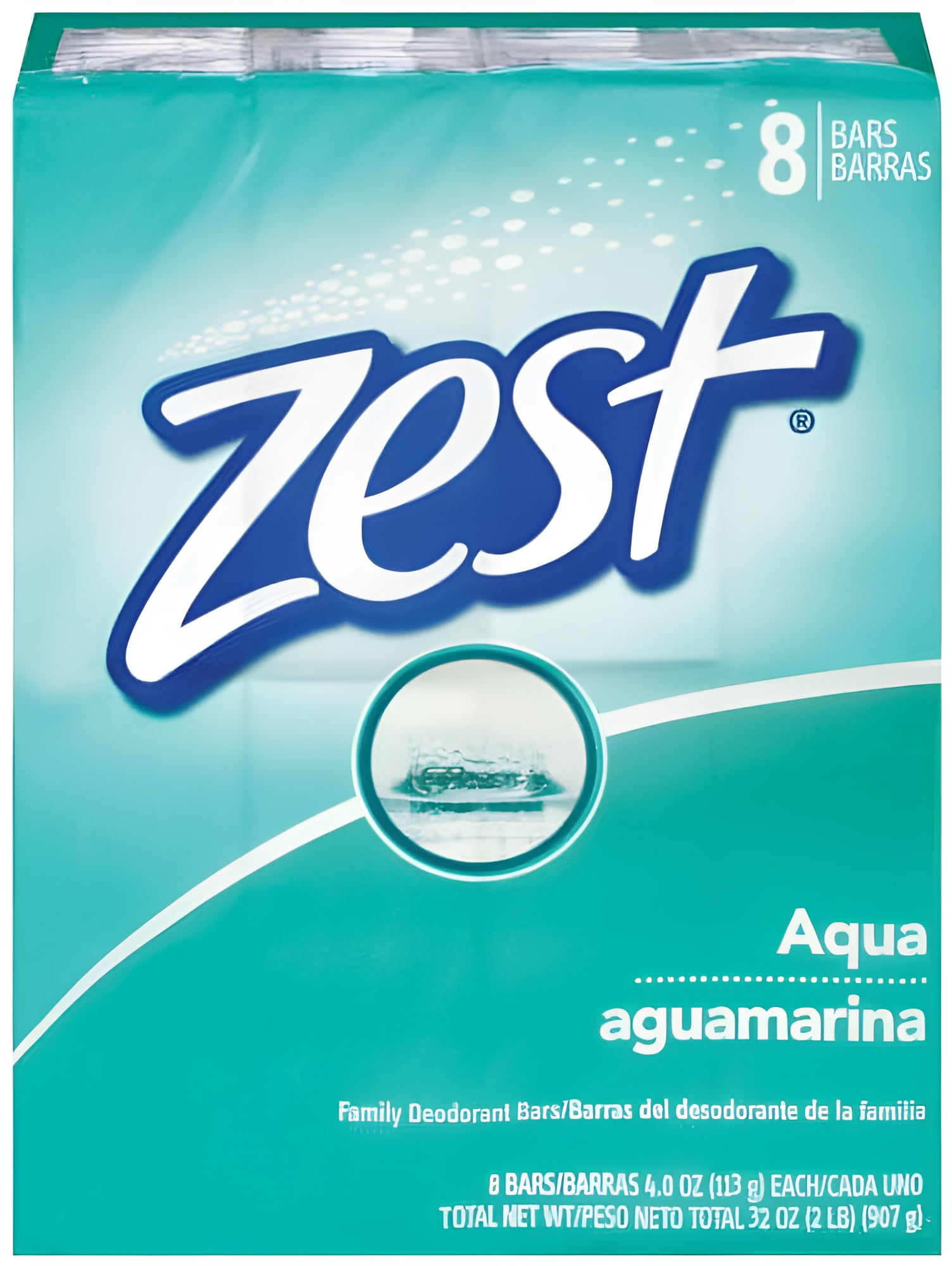 Zest Aqua Refreshing Deodorant Bar Soap, 4 oz, Moisturizing with Vitamin E, 8 Bars - Walmart.com