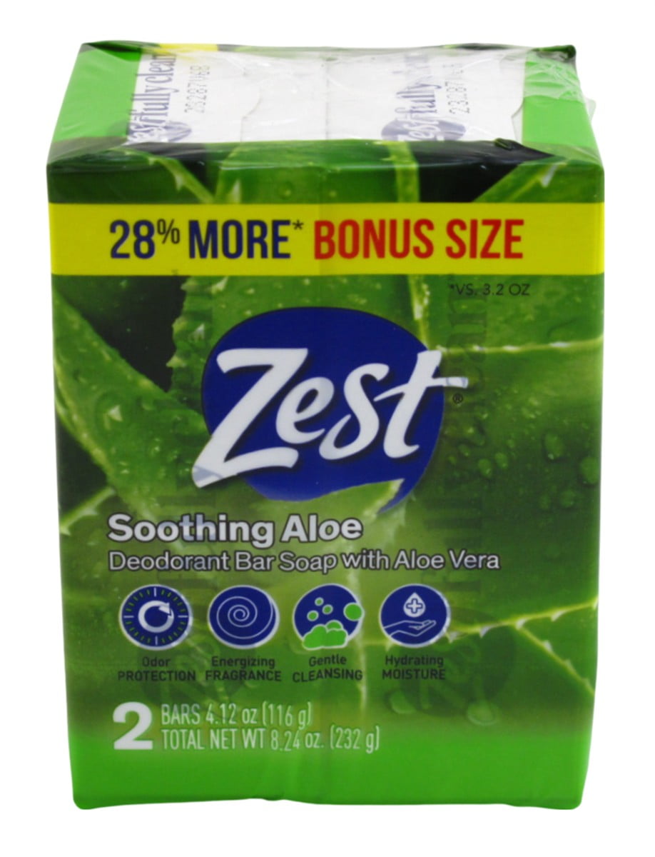 Zest Bath Bars 4.12oz 2 Count Soothing Aloe Bonus Size (Pack of 3 ...