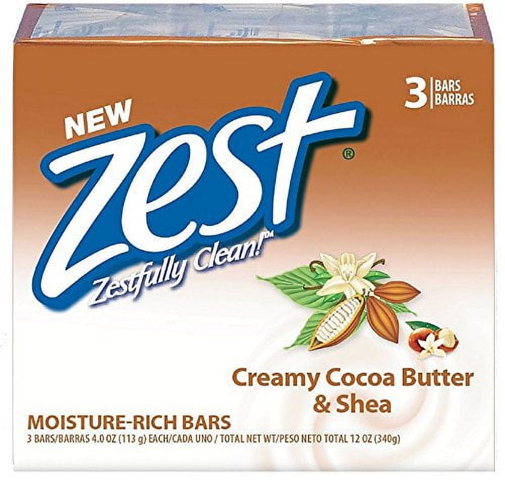 Zest Bath Bars Cocoa Butter & Shea 4 oz Bars 3 ea (Pack of 12 ...