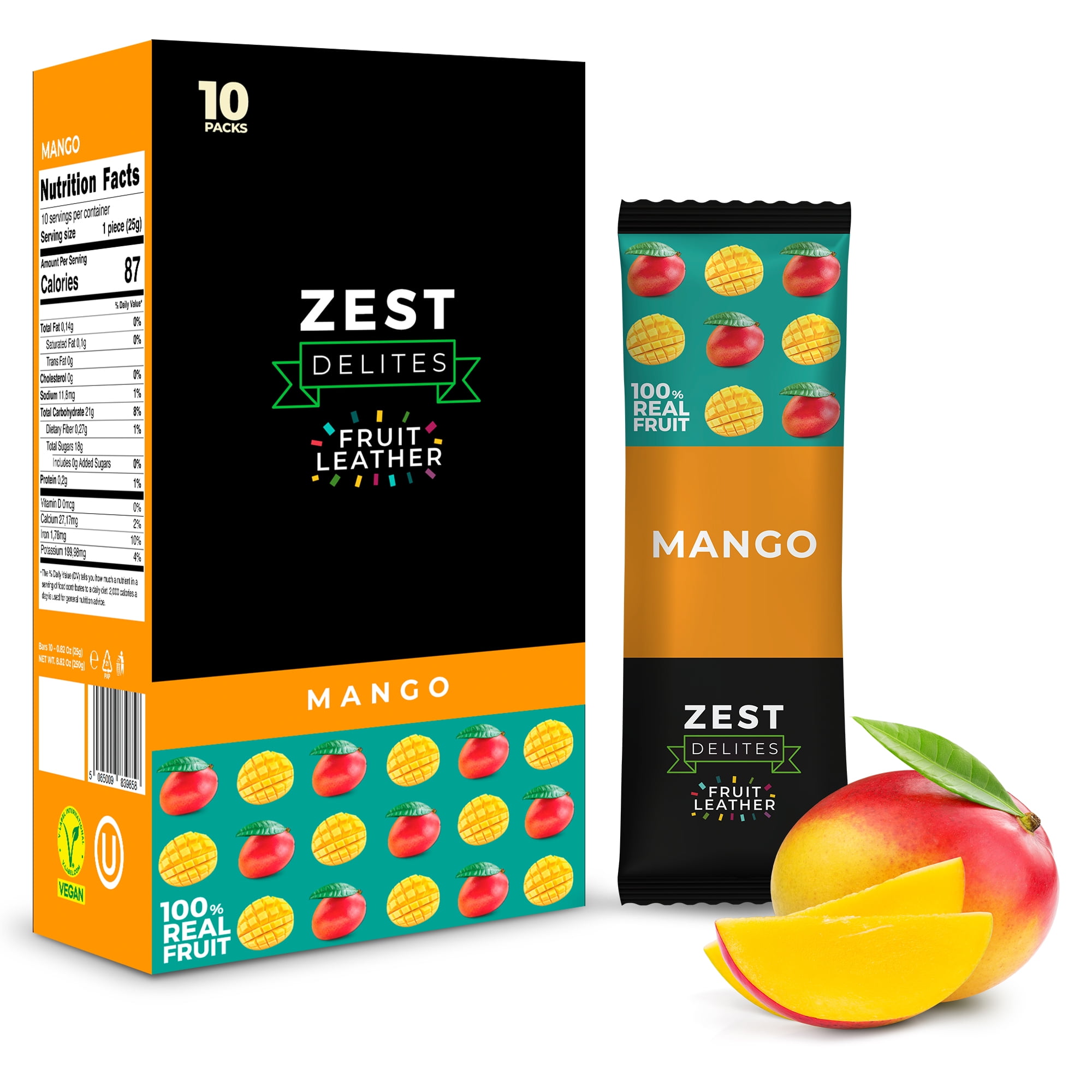 Zest Delites Healthy Mango Fruit Leather Snacks, Vegan Fruit Bars, No ...