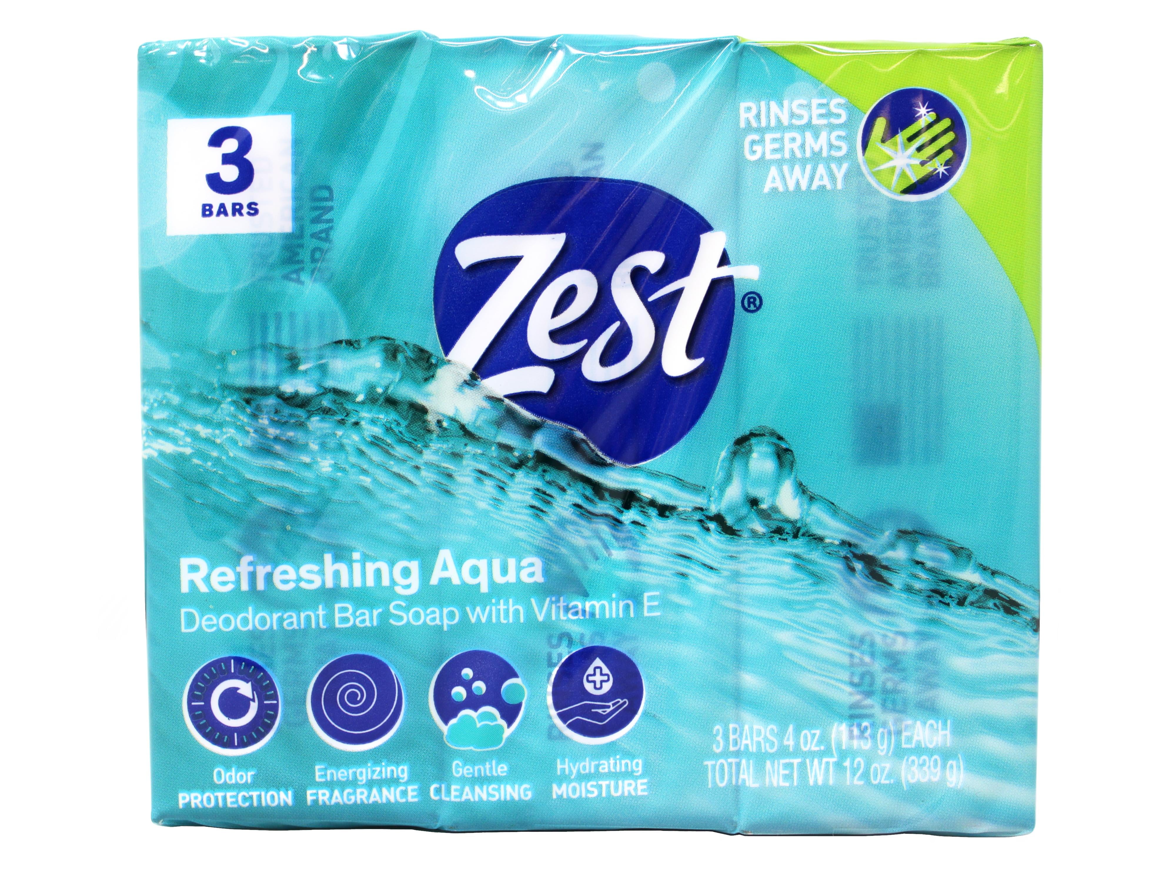 Zest Refreshing Aqua Bars, Deodorant Bar Soap, Vitamin E Enriched, 3 ...