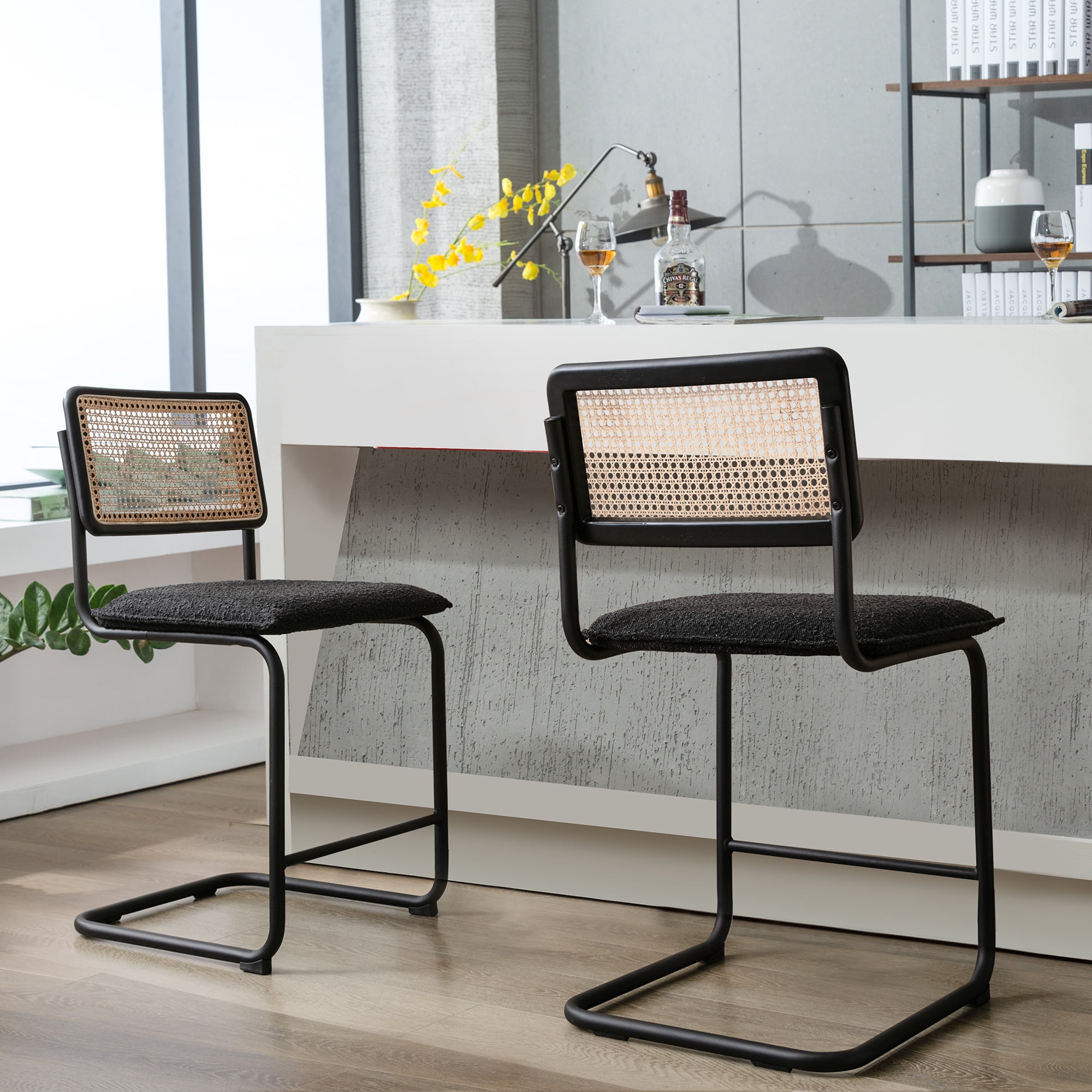 Zesthouse 23.2" Rattan Counter Height Bar Stools Set of 2, Boucle ...