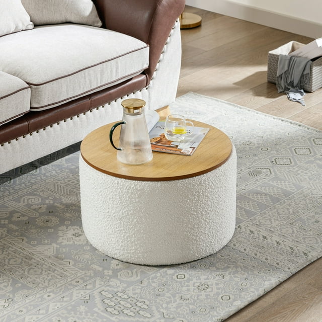 Zesthouse Upholstered Storage Ottoman 23.6'' Wide with Tray, Boucle ...