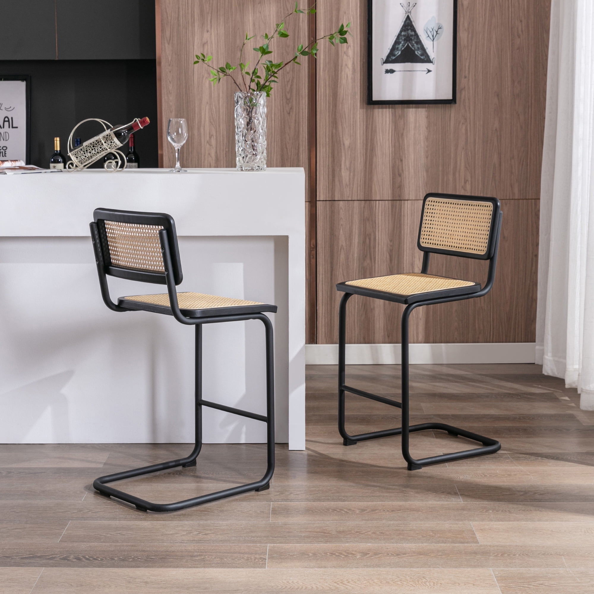 "Zesthouse 24.3"" Rattan Counter Stools Set of 2, Mid Century Bar ...