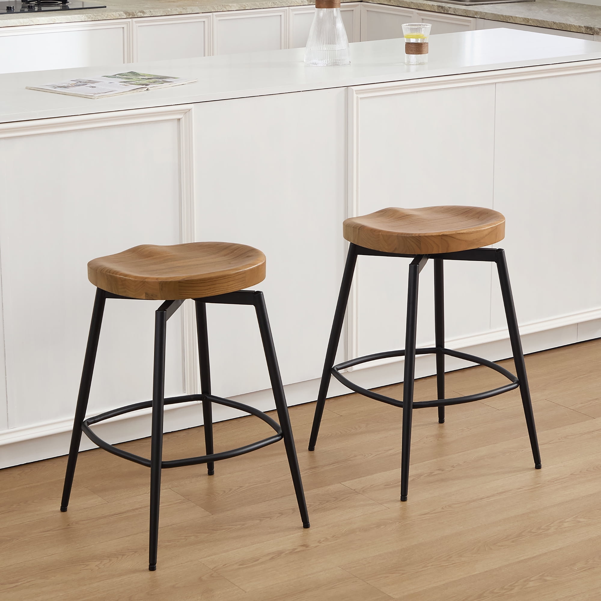 Zesthouse 25″ Swivel Counter Stools Set of 2, Modern Backless Counter ...