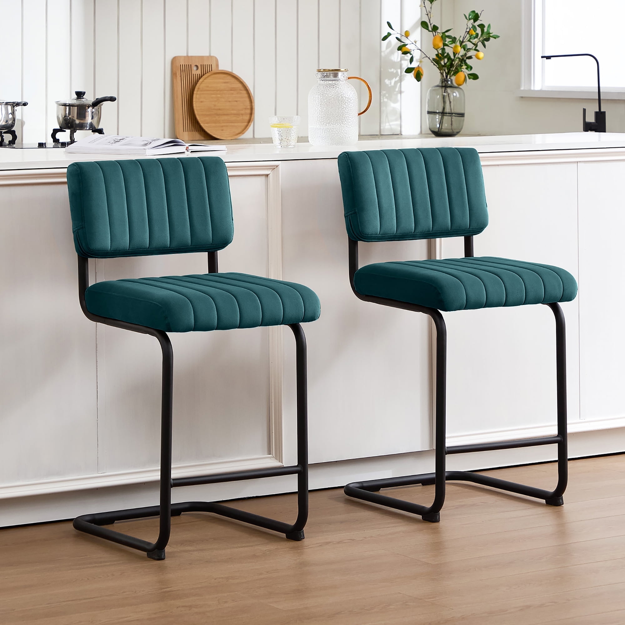 Zesthouse 24" Counter Stools Set of 2, Velvet Tufted Counter Height ...