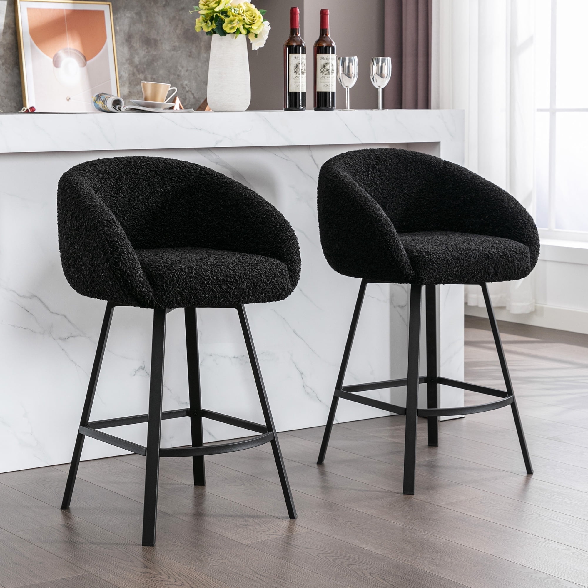 "Zesthouse 25.6"" Swivel Bar Stools, Set of 2, Sherpa Barrel, Pub ...